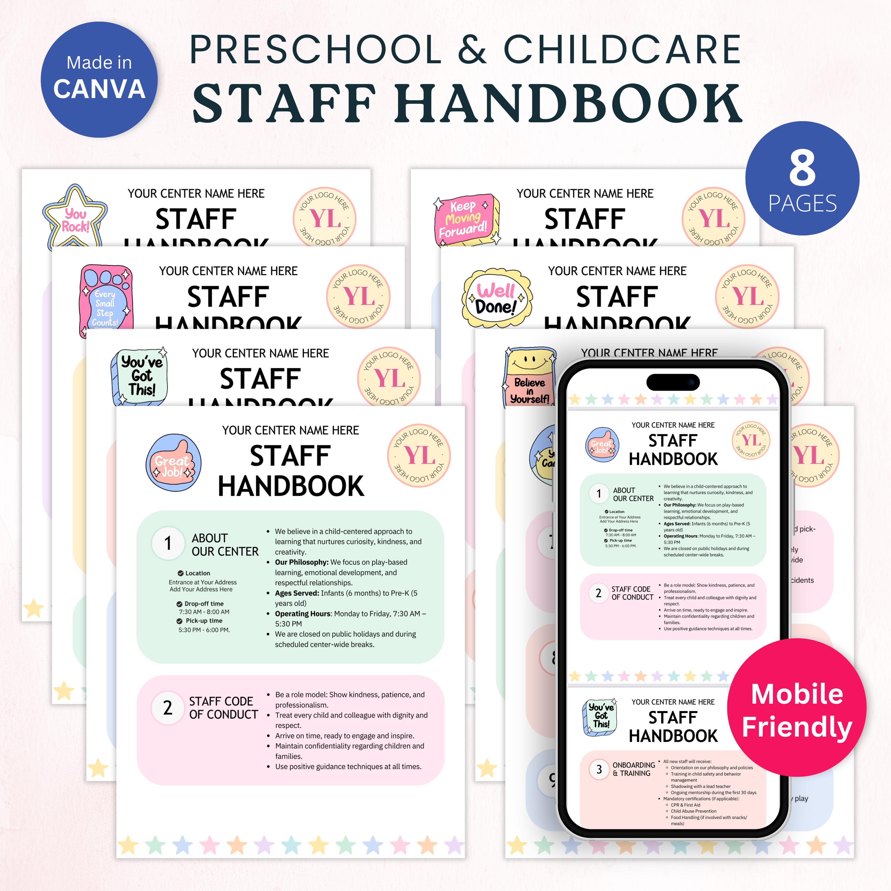 Editable Childcare Staff Handbook Template Preschool Daycare Employee ...