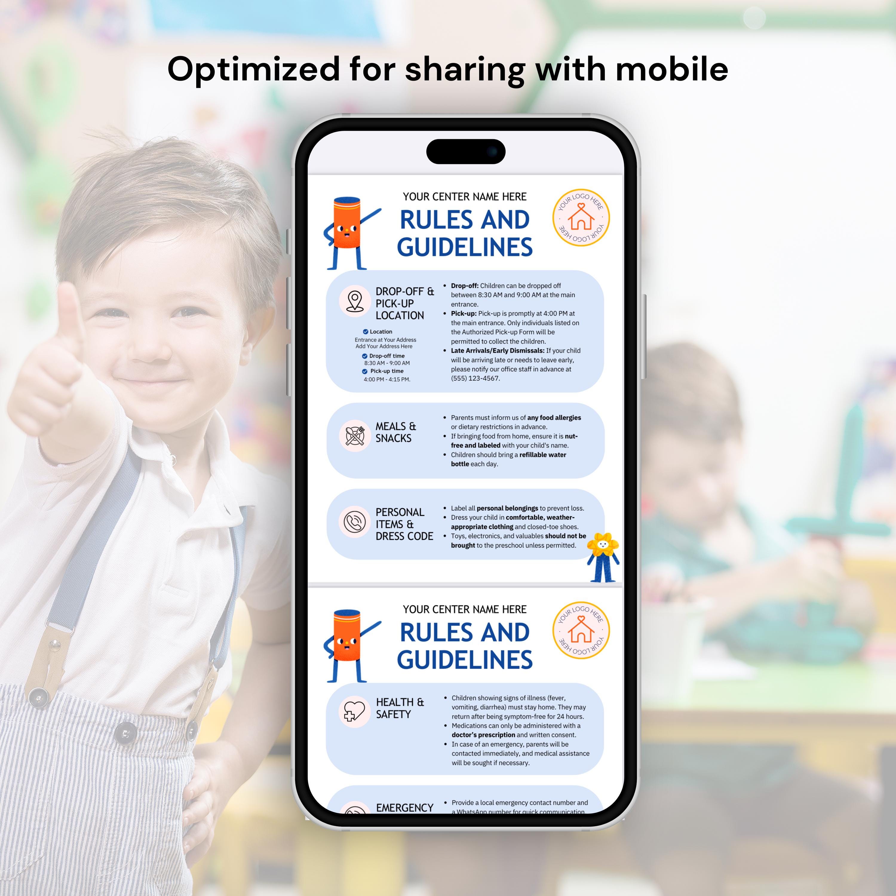 Parent Guidelines Template Editable Preschool & Daycare Handbook ...