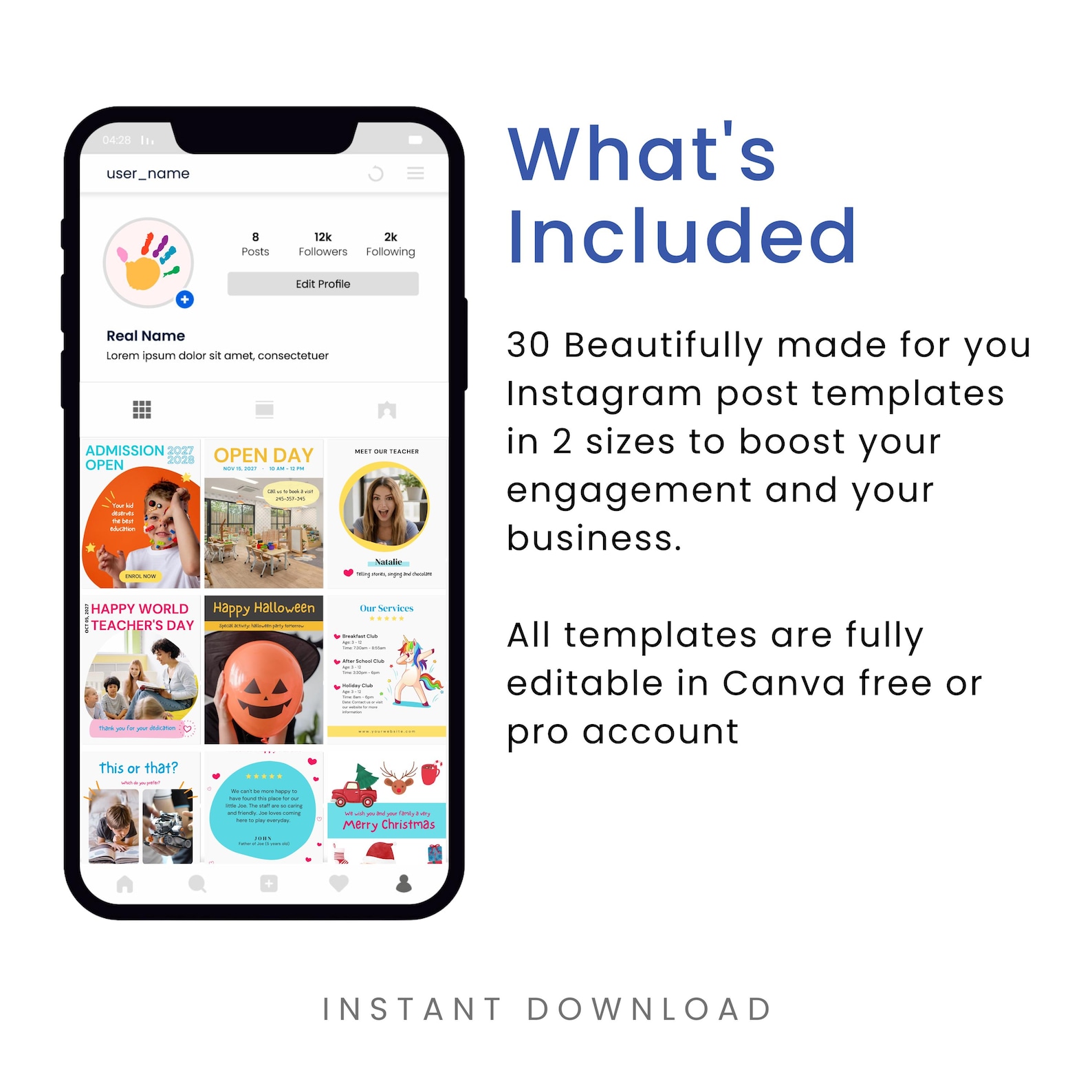 Preschool Social Media Template Daycare Instagram Template New Format ...