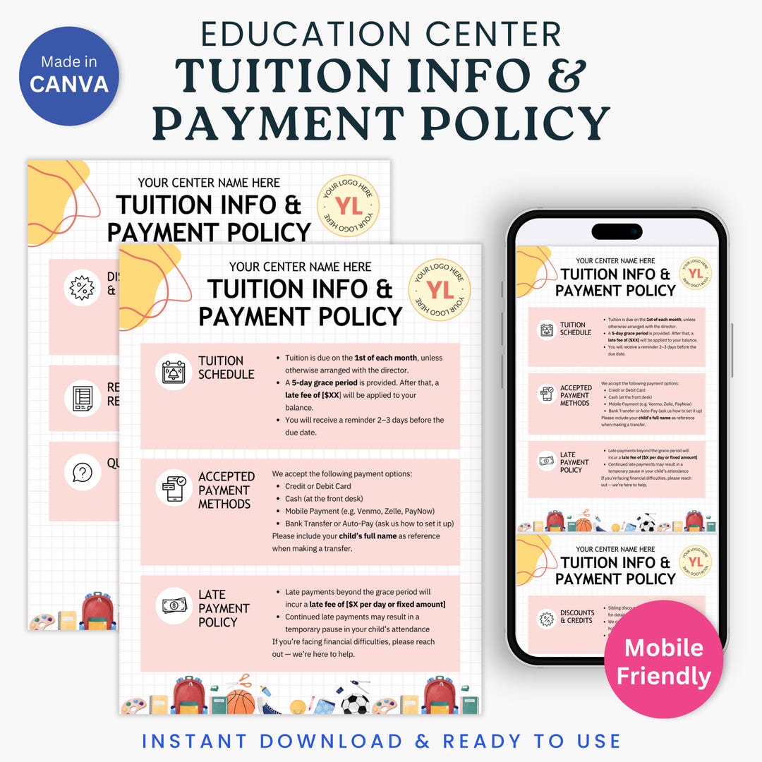 Early Learning Tuition Info & Payment Policy Template Canva Preschool ...