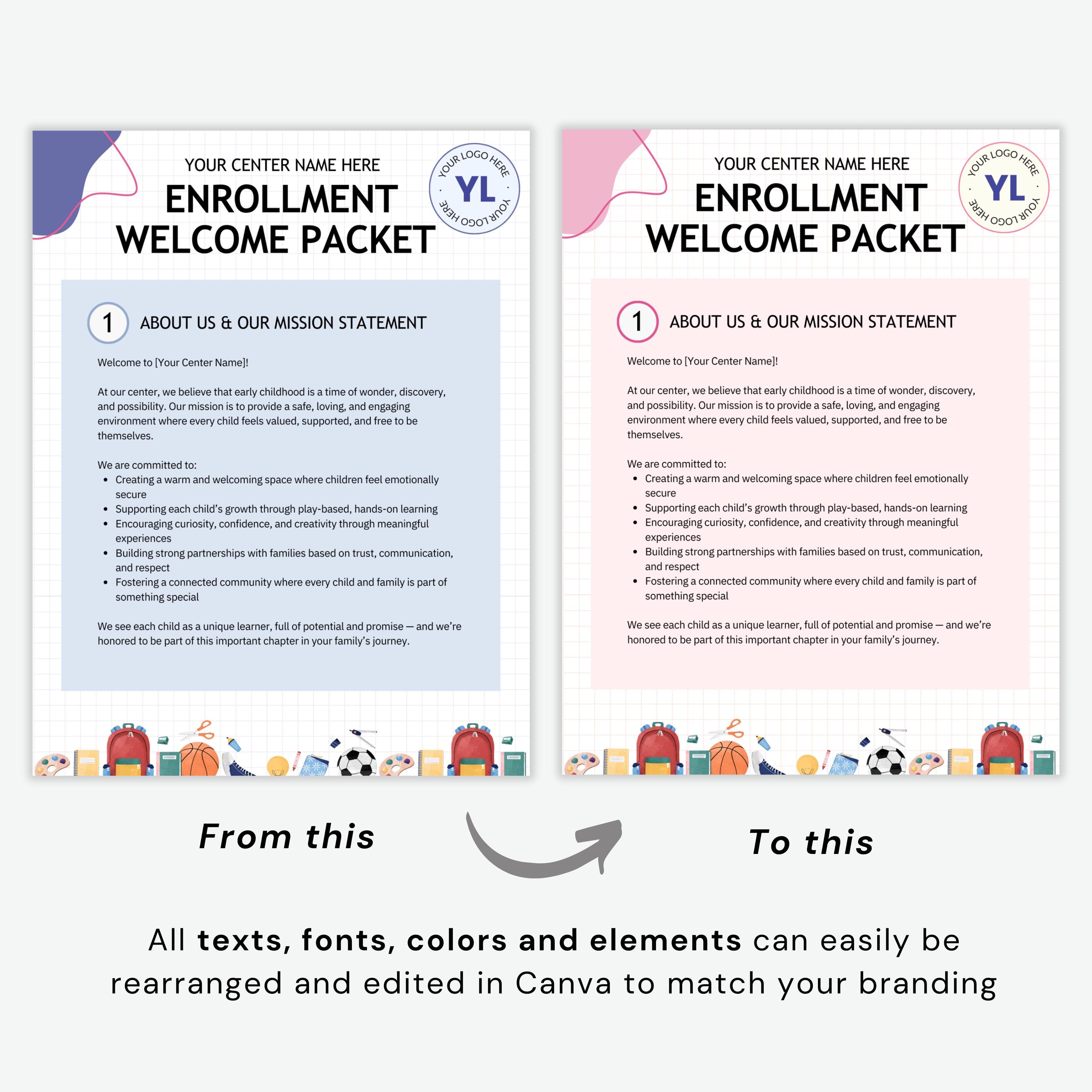 Enrollment Welcome Packet for Daycare Preschool Editable Childcare ...