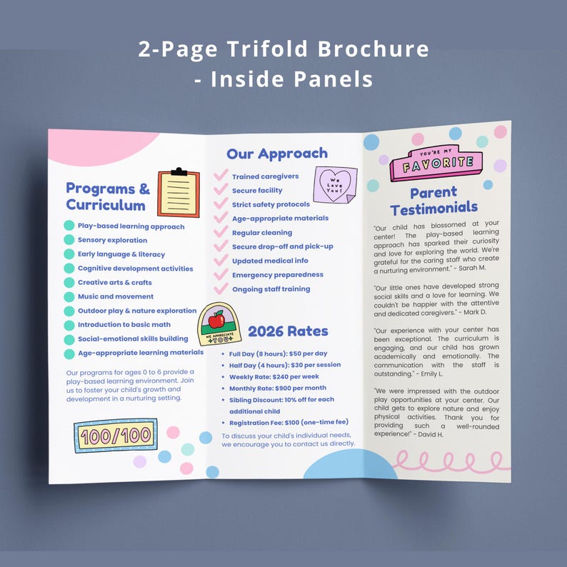 Preschool Trifold Flyer Daycare Marketing Brochure Nursery Promotion ...