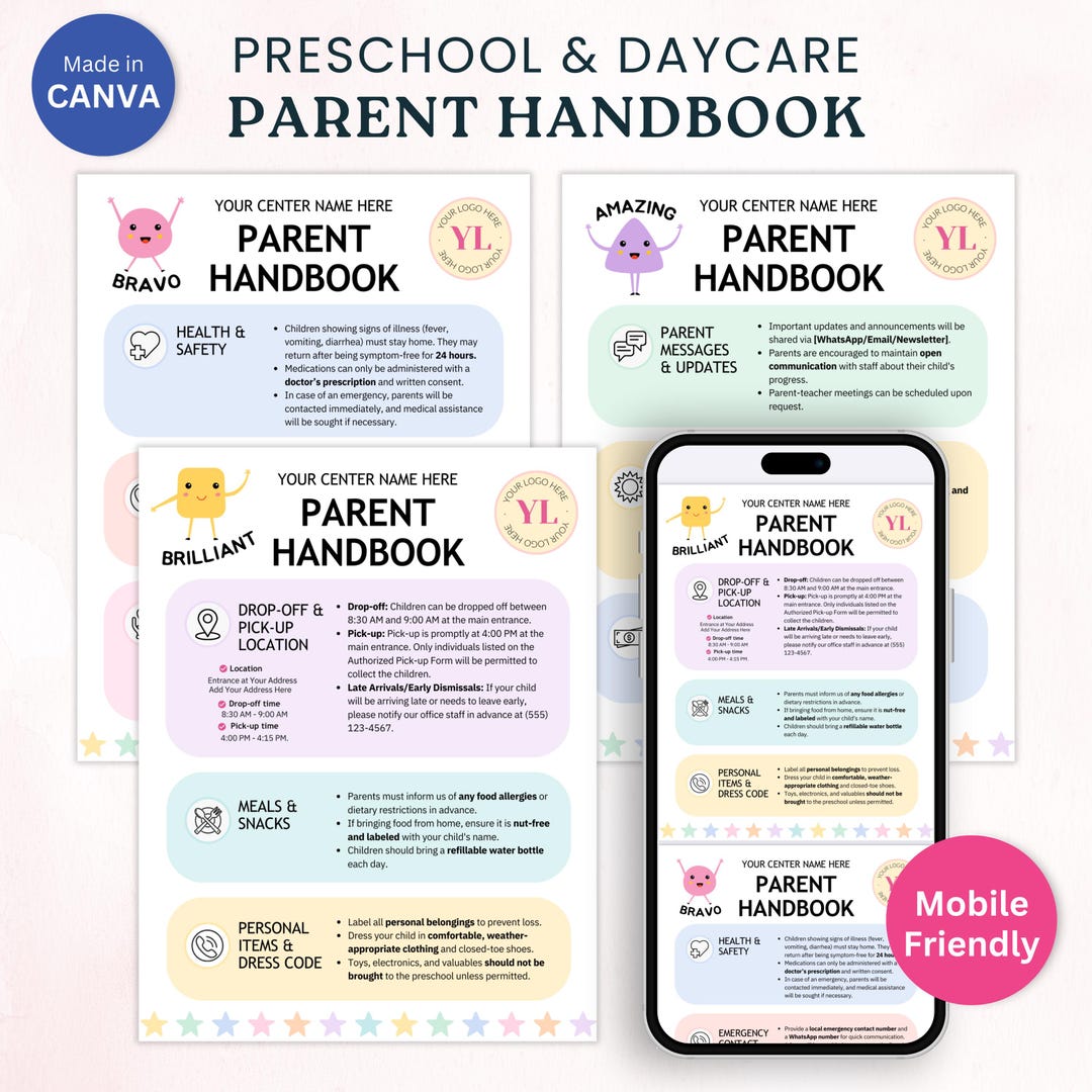 Editable Preschool Parent Handbook Template Daycare Rules Guide ...