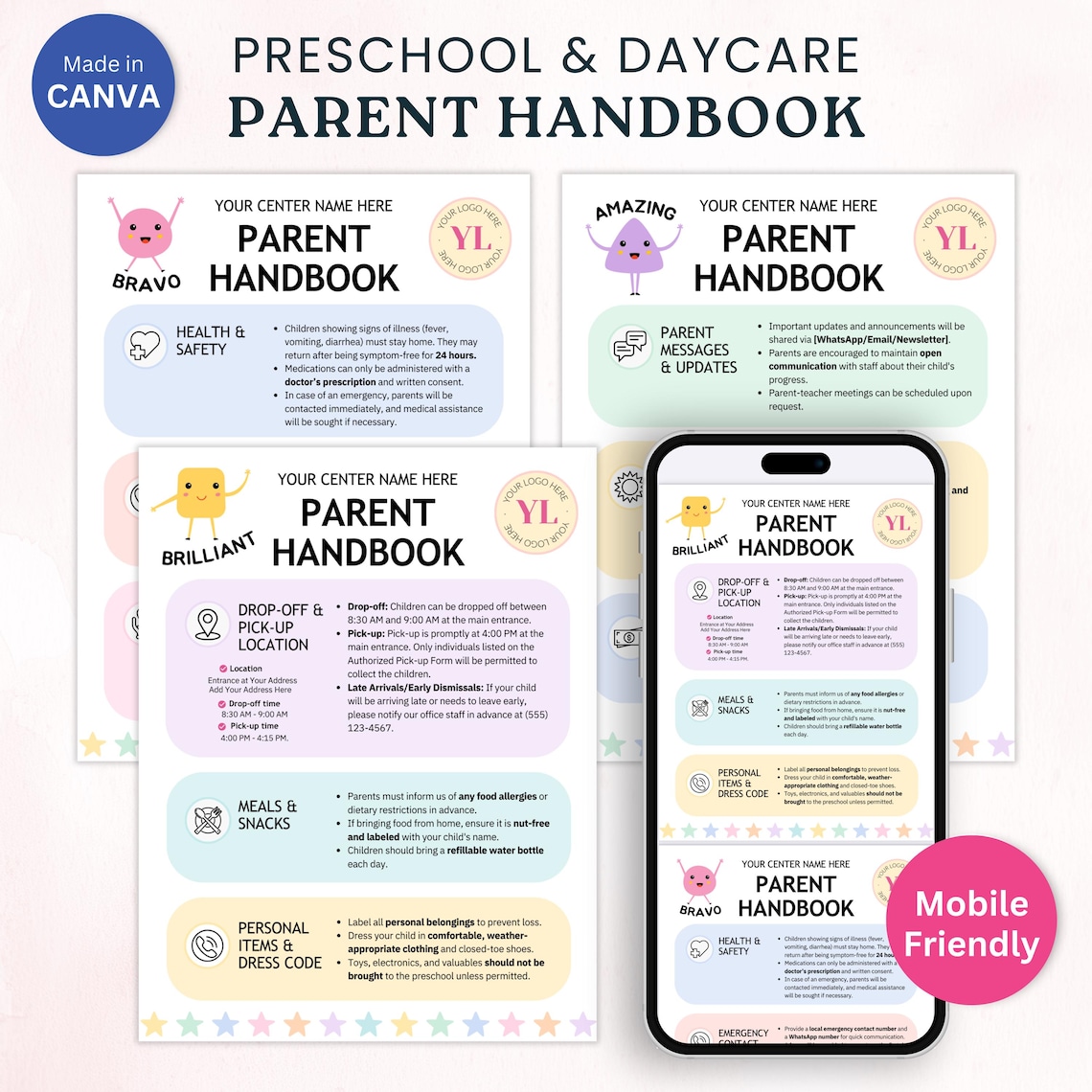 Editable Preschool Parent Handbook Template Daycare Rules Guide ...