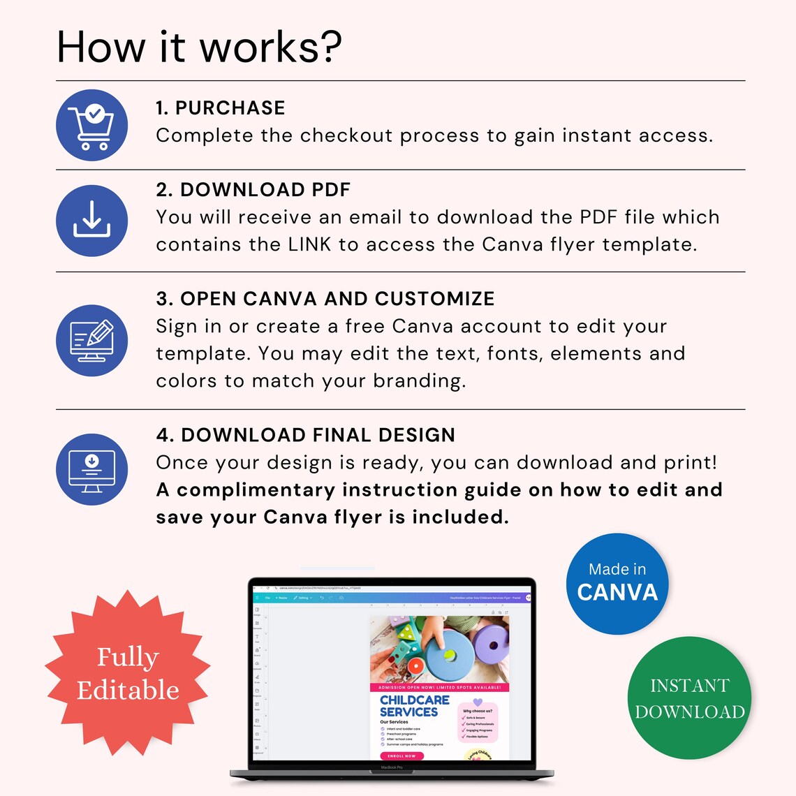 Editable Child Care Flyer Template Canva Preschool Daycare Leaflet ...