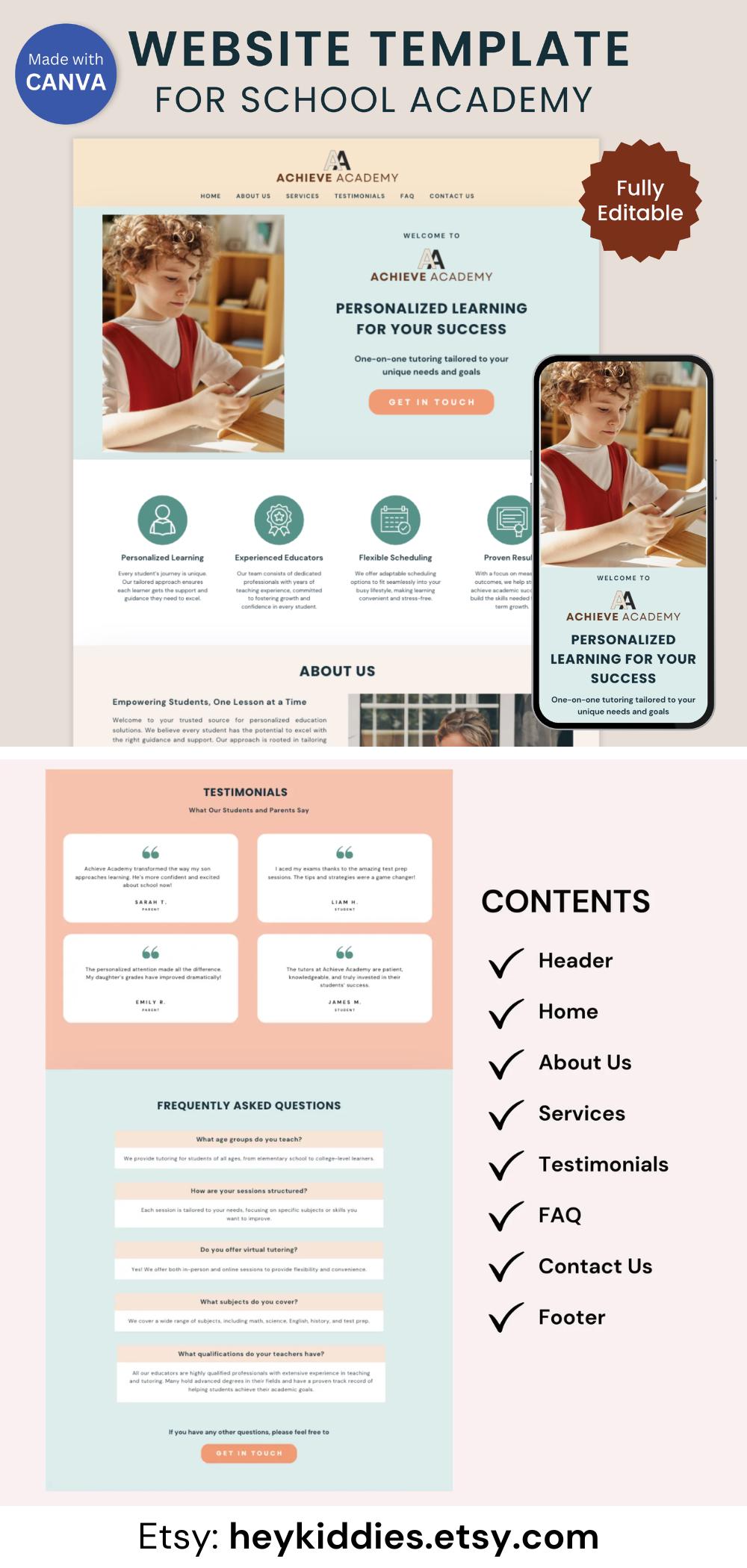 Website for School Academy Canva Website Template Private Teacher Tutor ...