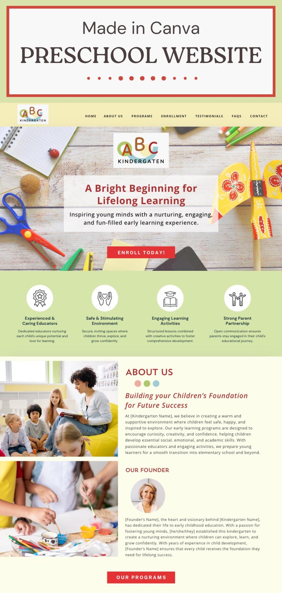 Website Template for Kindergarten Canva Template Website School Tuition ...