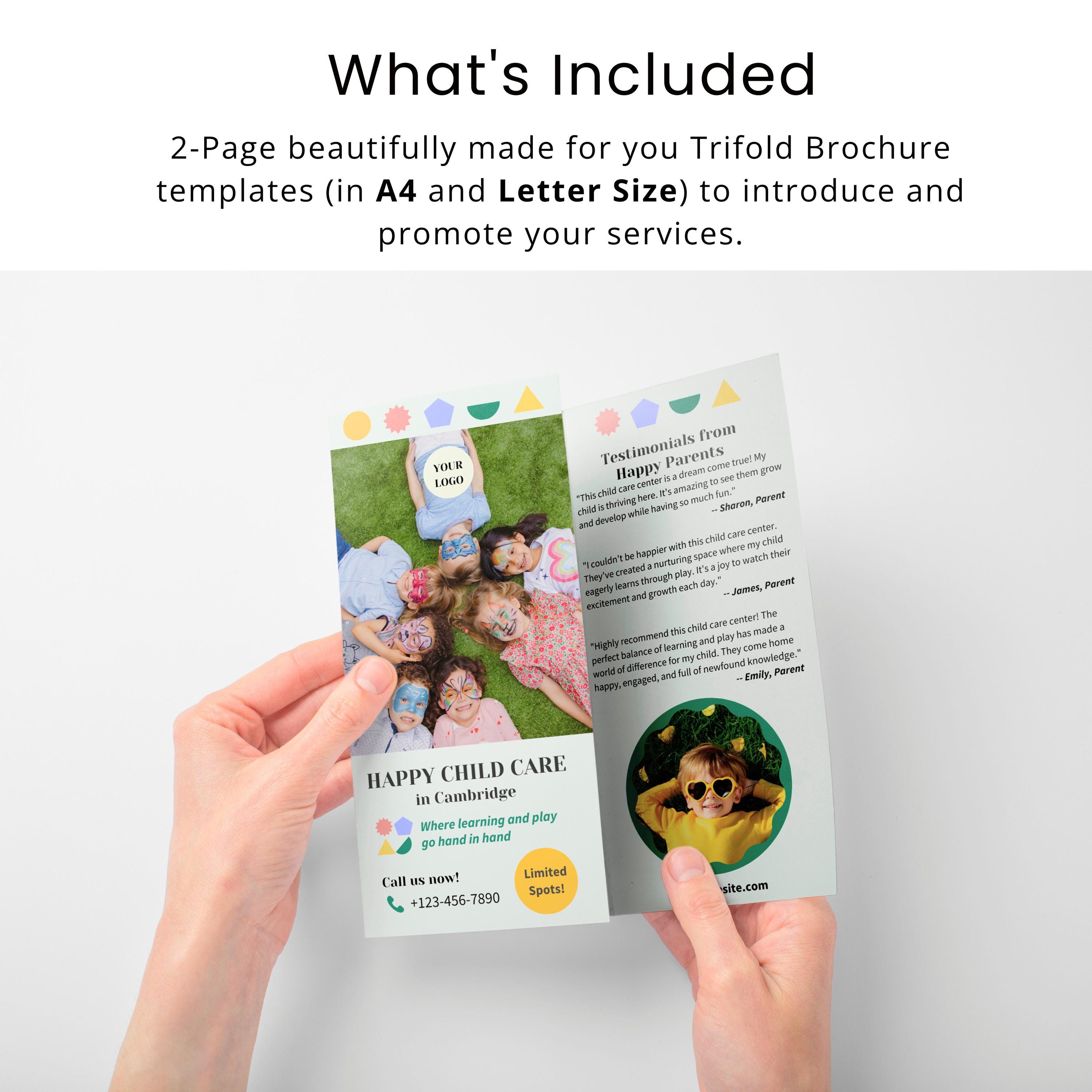 Editable Trifold Brochure Template for Daycare Preschool Leaflet Child ...