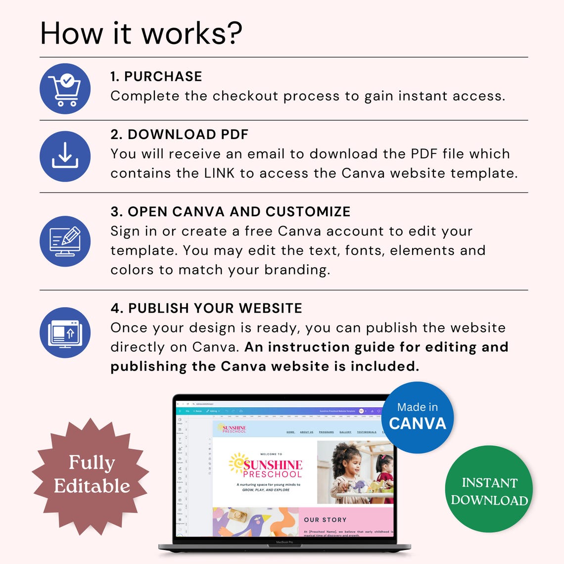 Website Template for Kindergarten Canva Template Website School Tuition ...