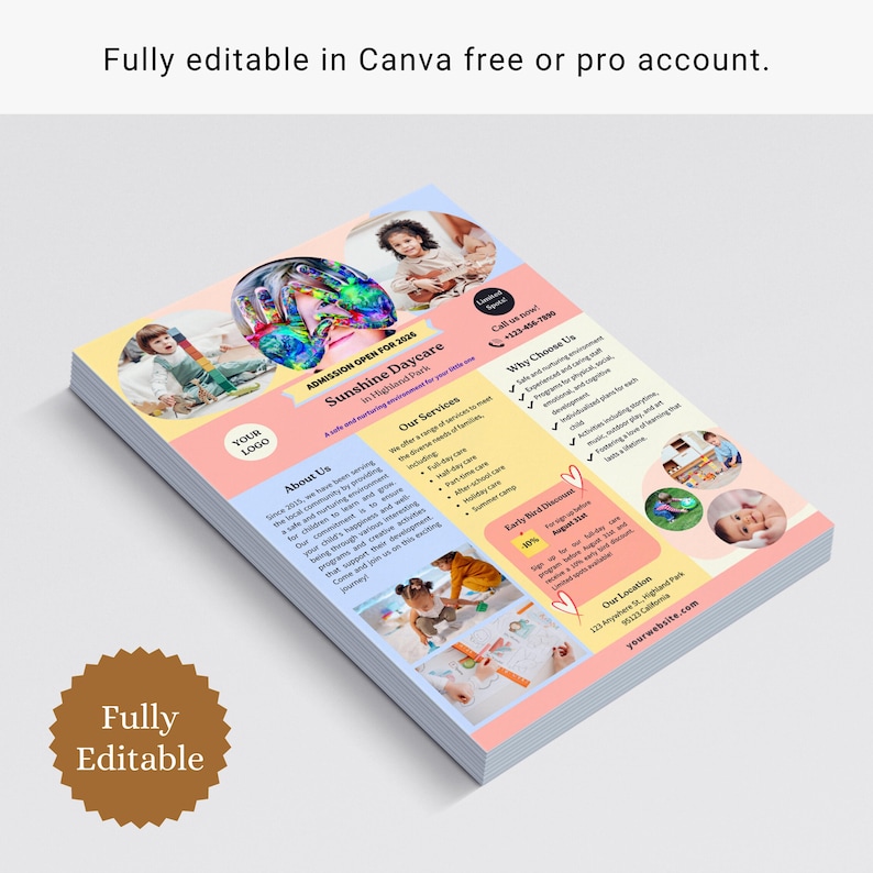 Preschool Daycare Flyer & Trifold Brochure EDITABLE Matching Brochure ...