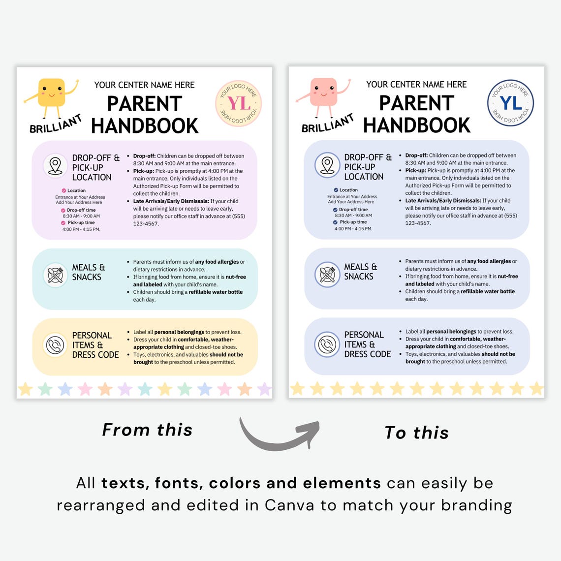 Editable Preschool Parent Handbook Template Daycare Rules Guide ...