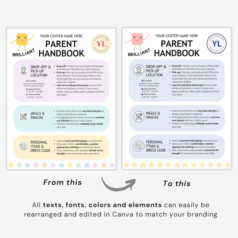 Editable Preschool Parent Handbook Template Daycare Rules Guide ...