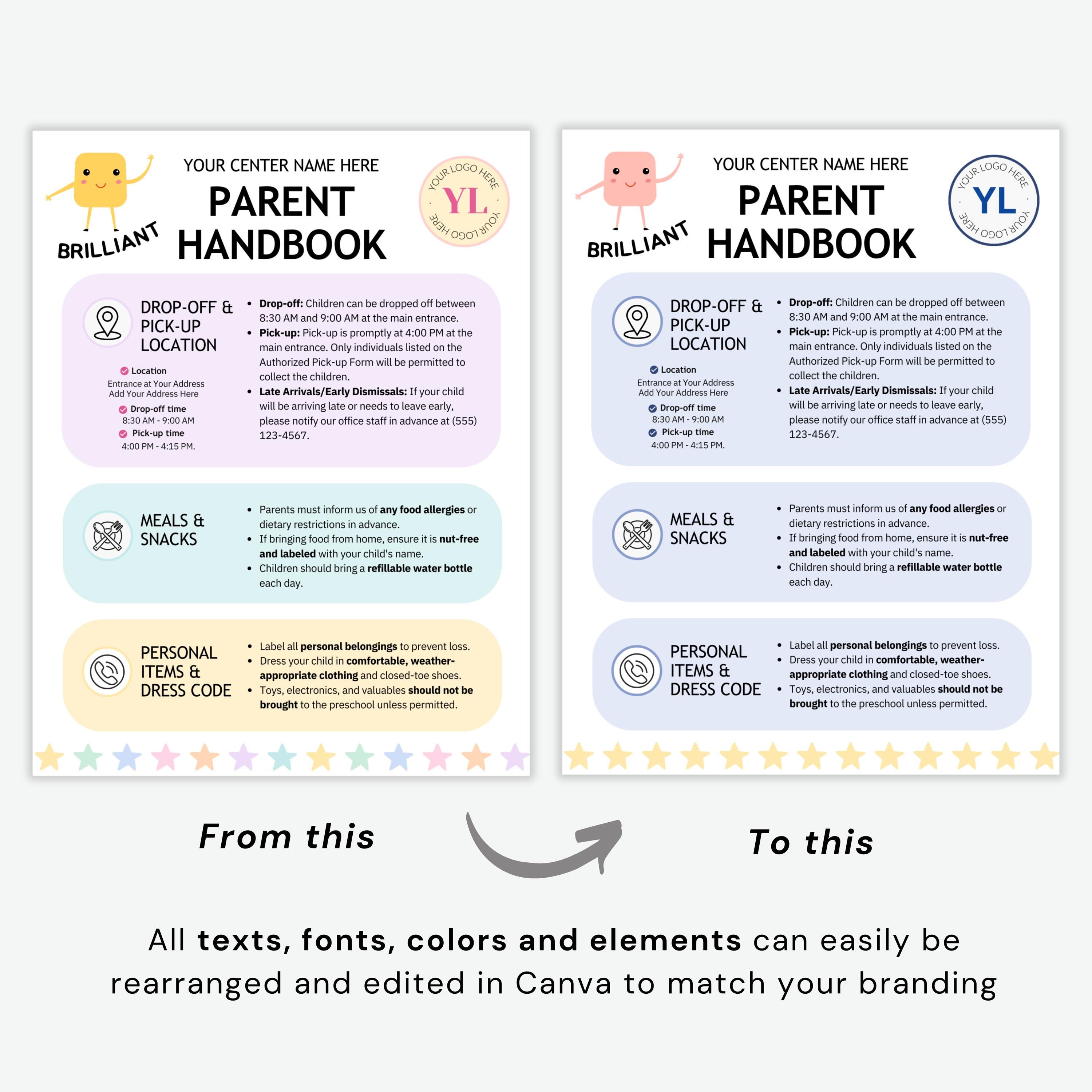 Editable Preschool Parent Handbook Template Daycare Rules Guide ...