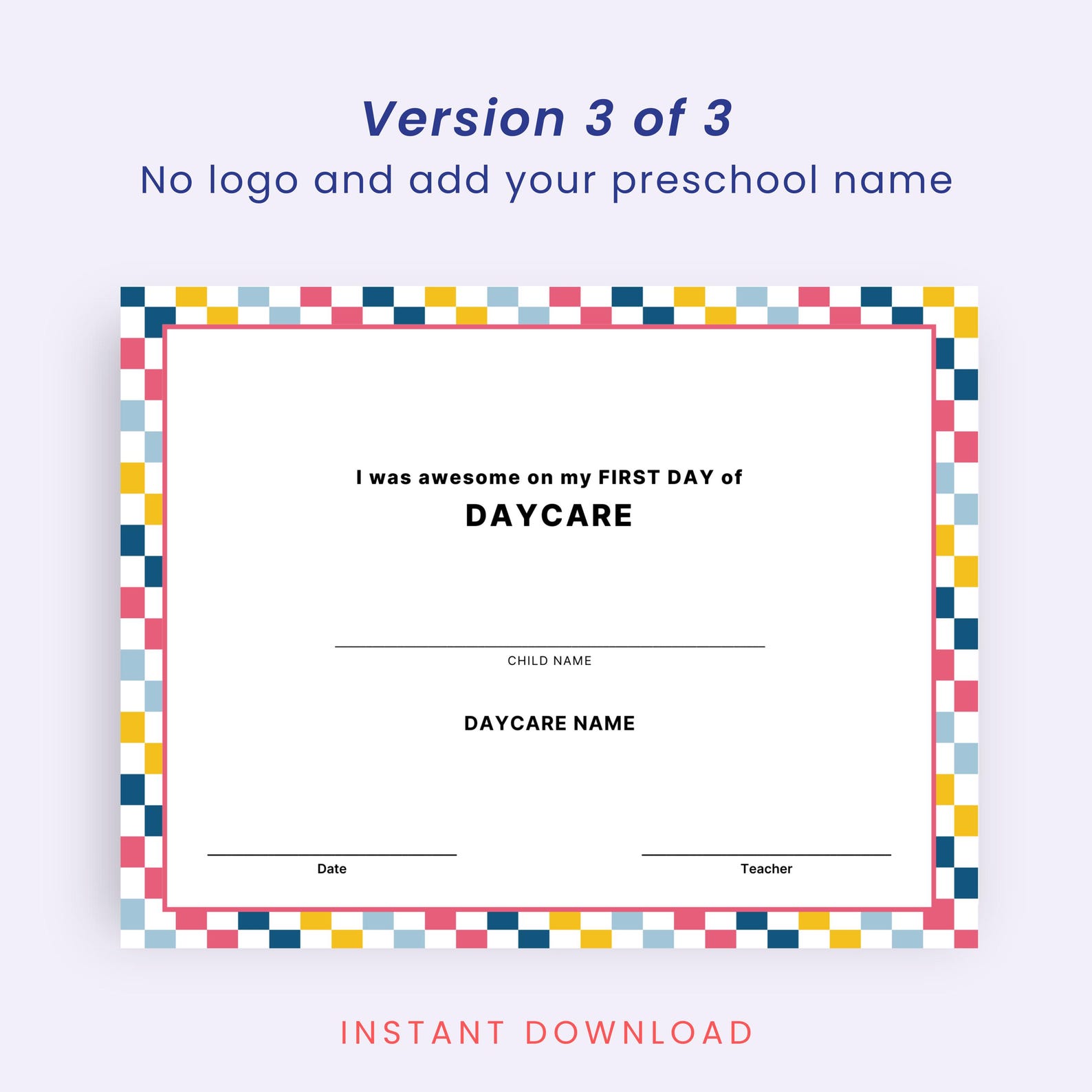 First Day Certificate Back to School Sign for Daycare Printable ...