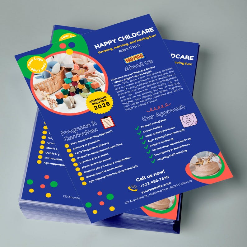 Daycare Flyer Template Childcare Leaflet Nursery Preschool Pamphlet ...