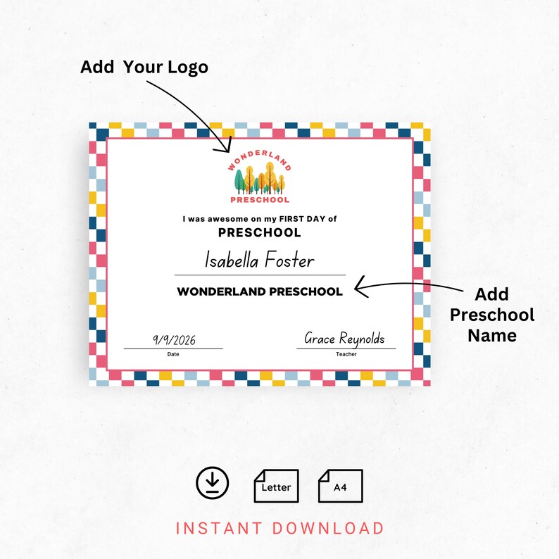 First Day Certificate Back to School Sign for Daycare Printable ...