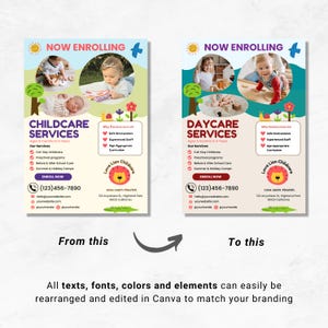 Editable Child Care Flyer Template Canva Preschool Daycare Leaflet ...