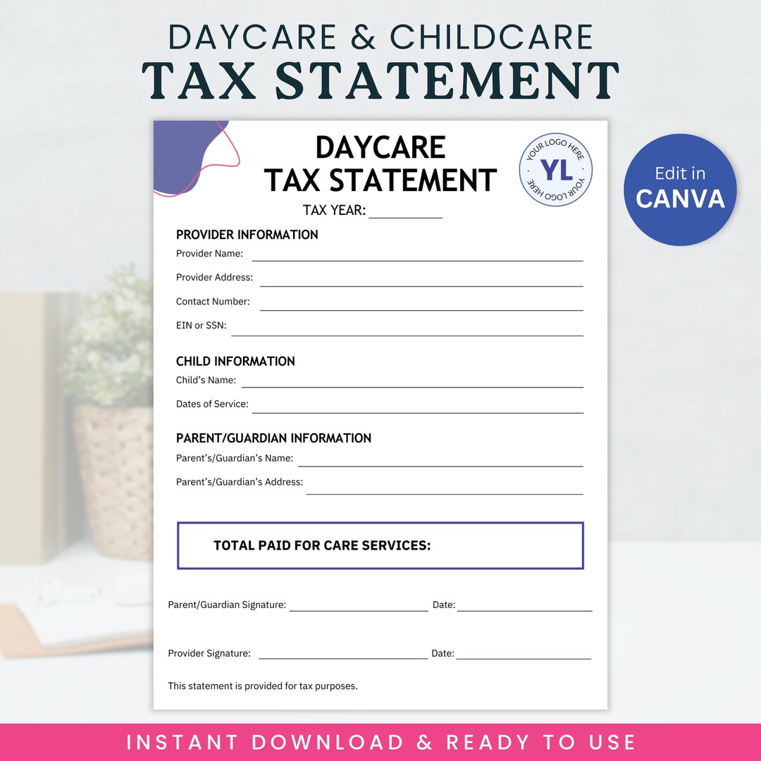 Daycare Tax Statement Template Childcare Tax Receipt Editable Canva ...