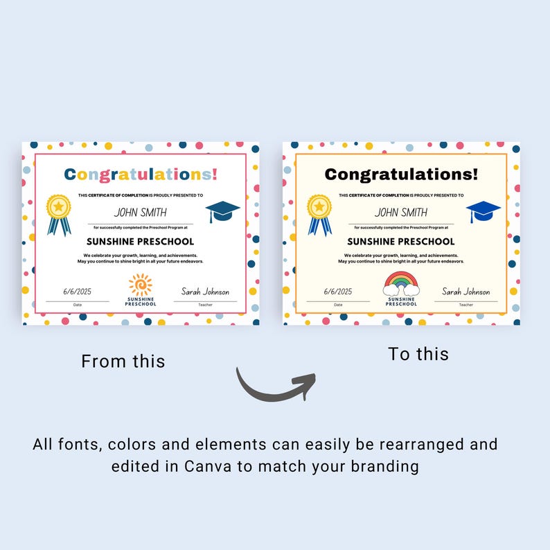 Daycare Graduation Certificate Template Canva for Preschool Graduation ...