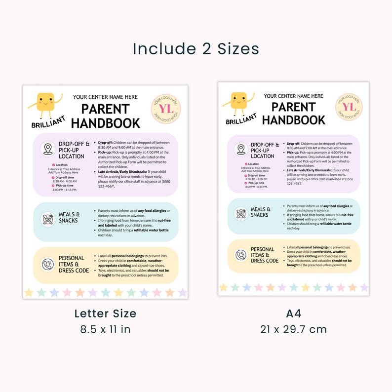 Editable Preschool Parent Handbook Template Daycare Rules Guide ...