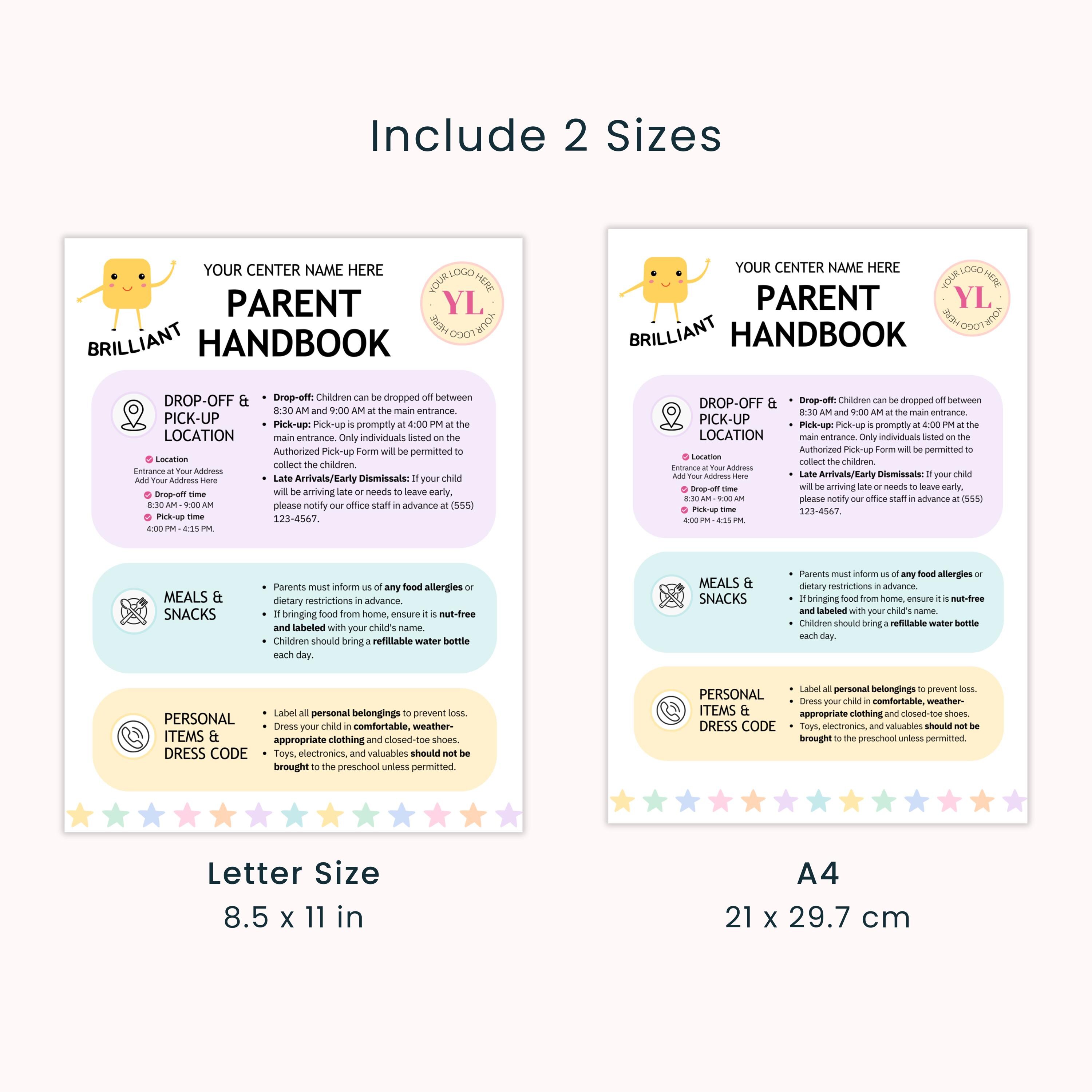 Editable Preschool Parent Handbook Template Daycare Rules Guide ...