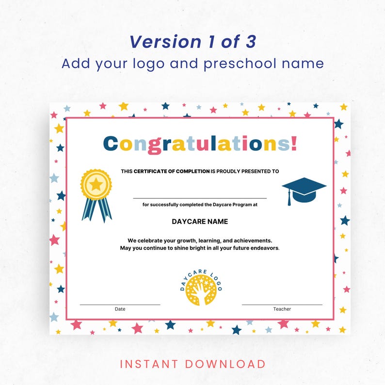 Daycare Graduation Certificate Template Canva for Preschool Graduation ...