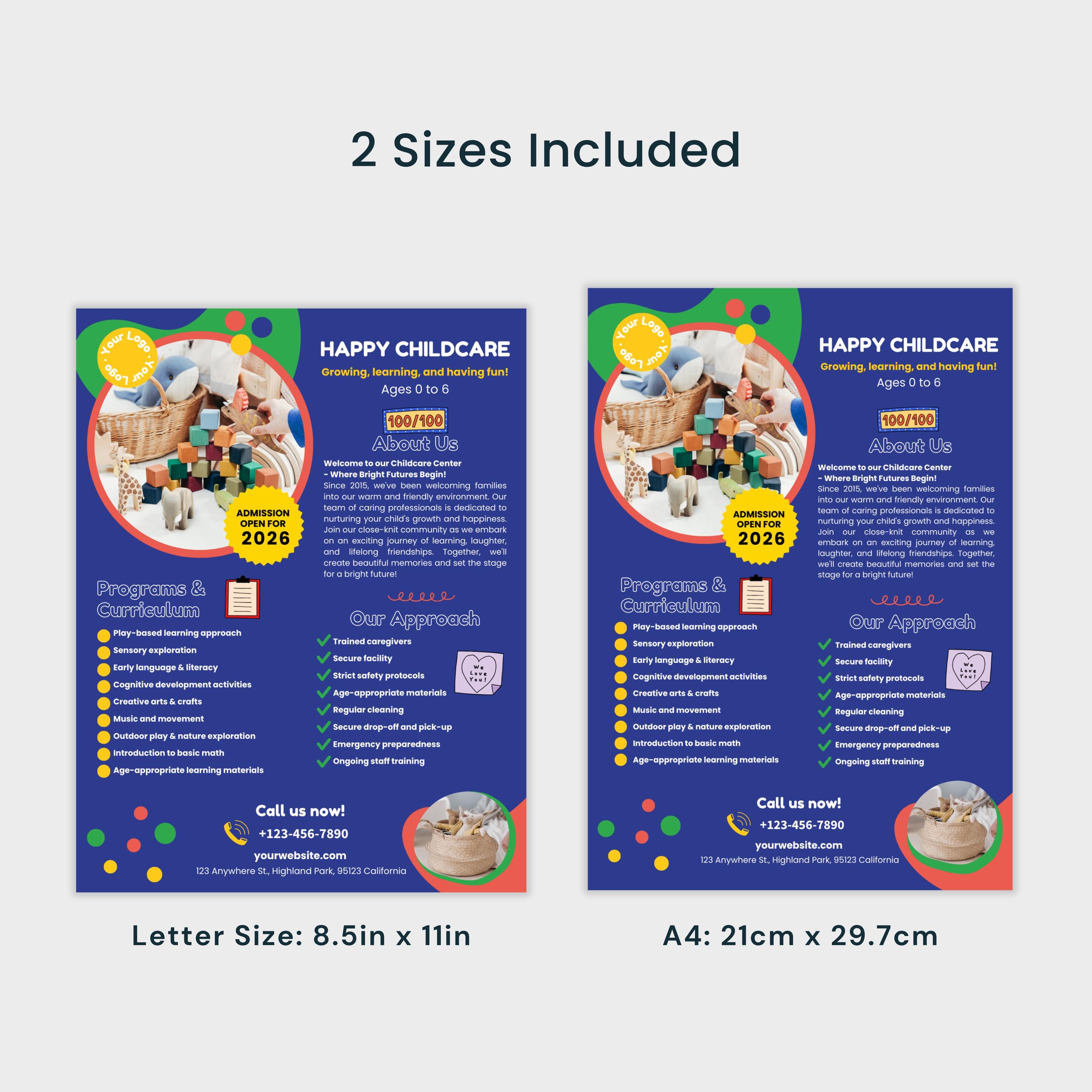 Daycare Flyer Template Childcare Leaflet Nursery Preschool Pamphlet ...