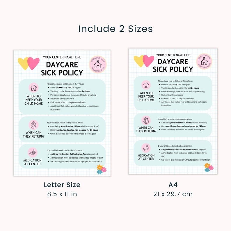 Daycare Sick Policy Canva Template Editable Preschool Parent Handbook ...