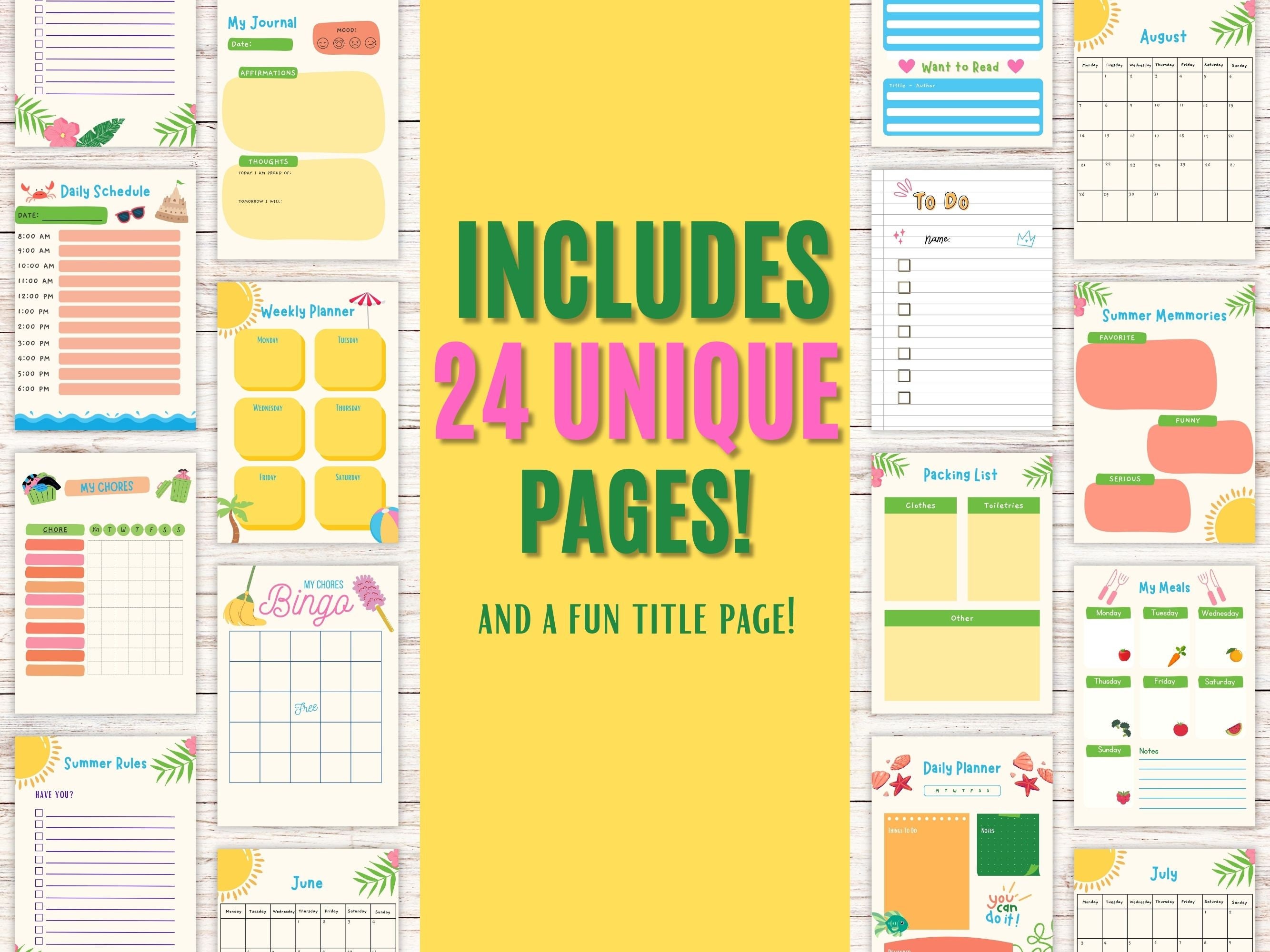 Printable Editable Summer Planner Bundle Summer Calendar Summer ...