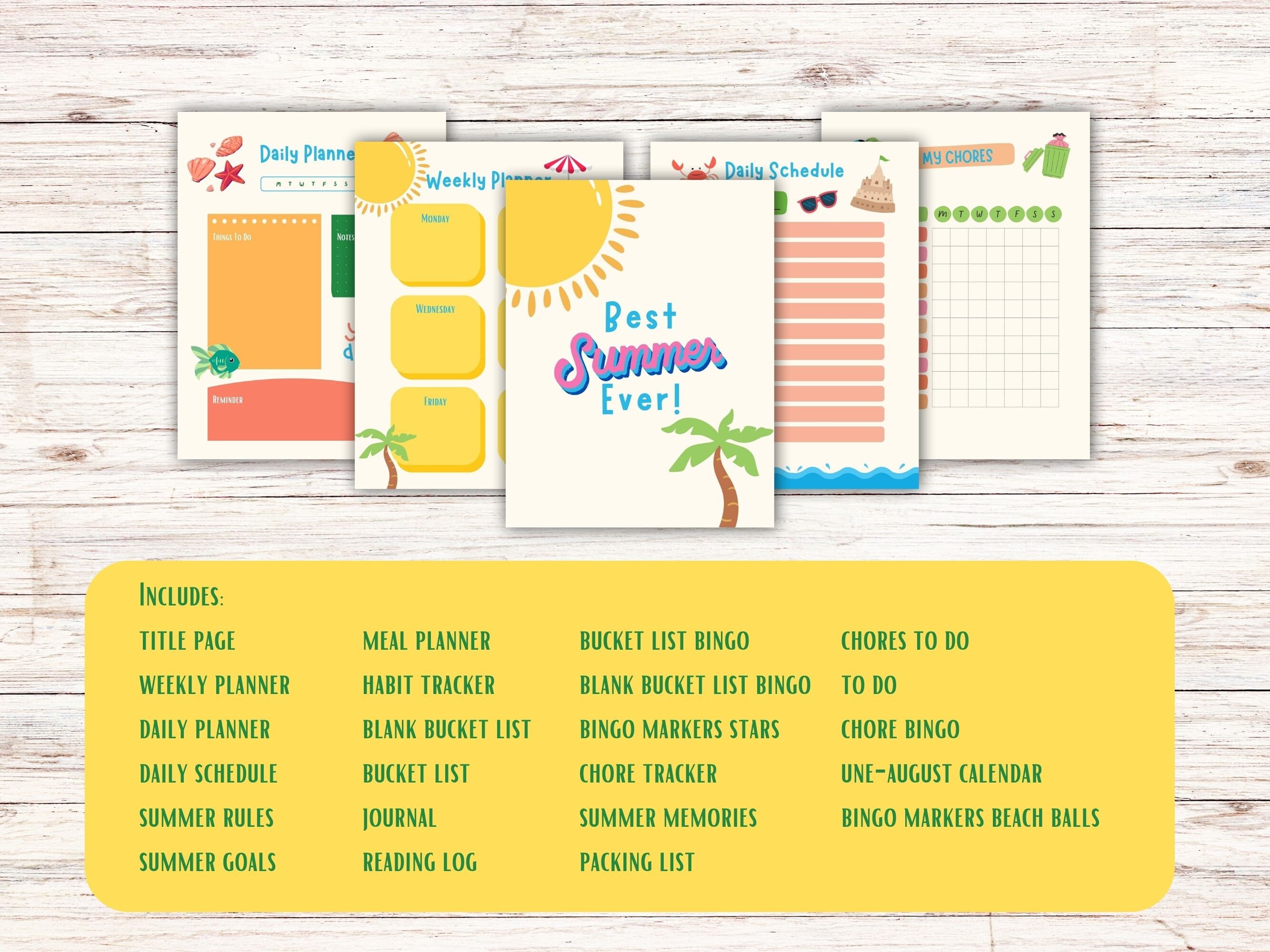Printable Editable Summer Planner Bundle Summer Calendar Summer ...