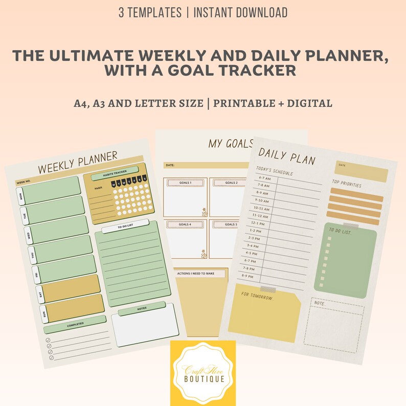 Weekly Planner Printable A4, A3, Letter, Minimalist Weekly Schedule ...