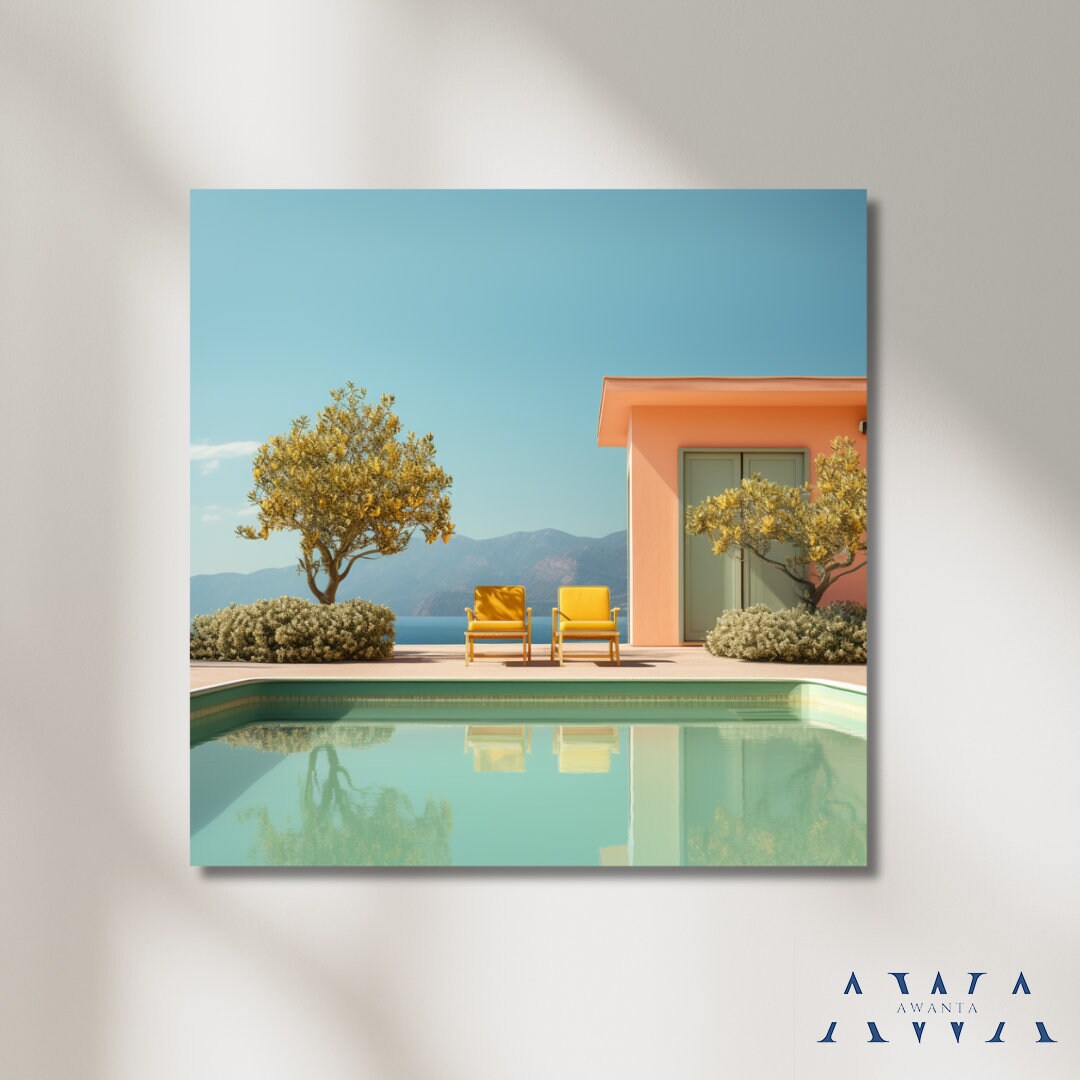 FORTY-THREE Swimming Pool Art, Square Large Print, Digital Summer Print ...
