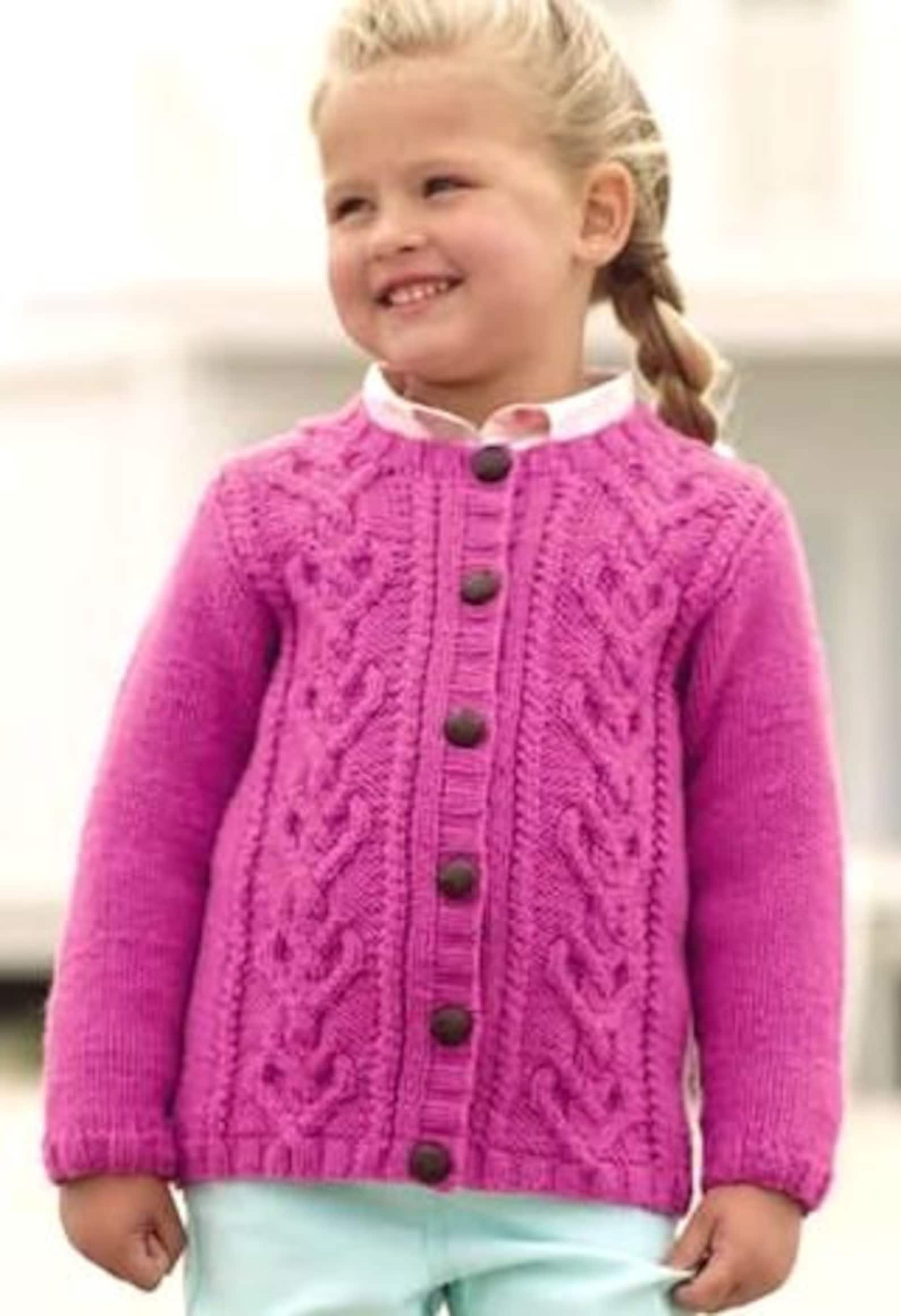 Girls Cable Cardigan Jacket Collar & Round Neck Short or Long Style 22 ...