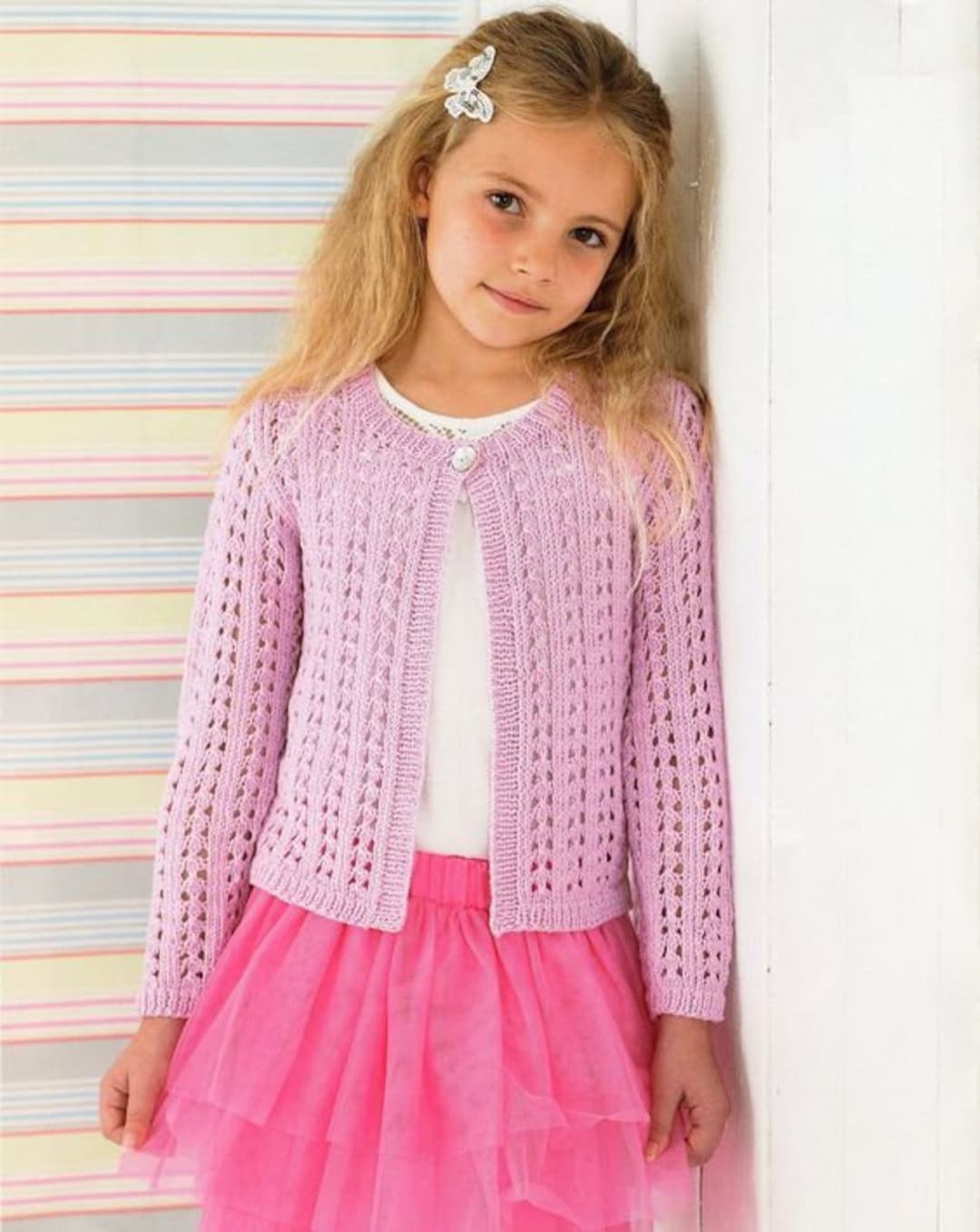 Girls Lacy Cardigan Long or Short Sleeve Round Neck 16 - 26" (0-7yrs ...
