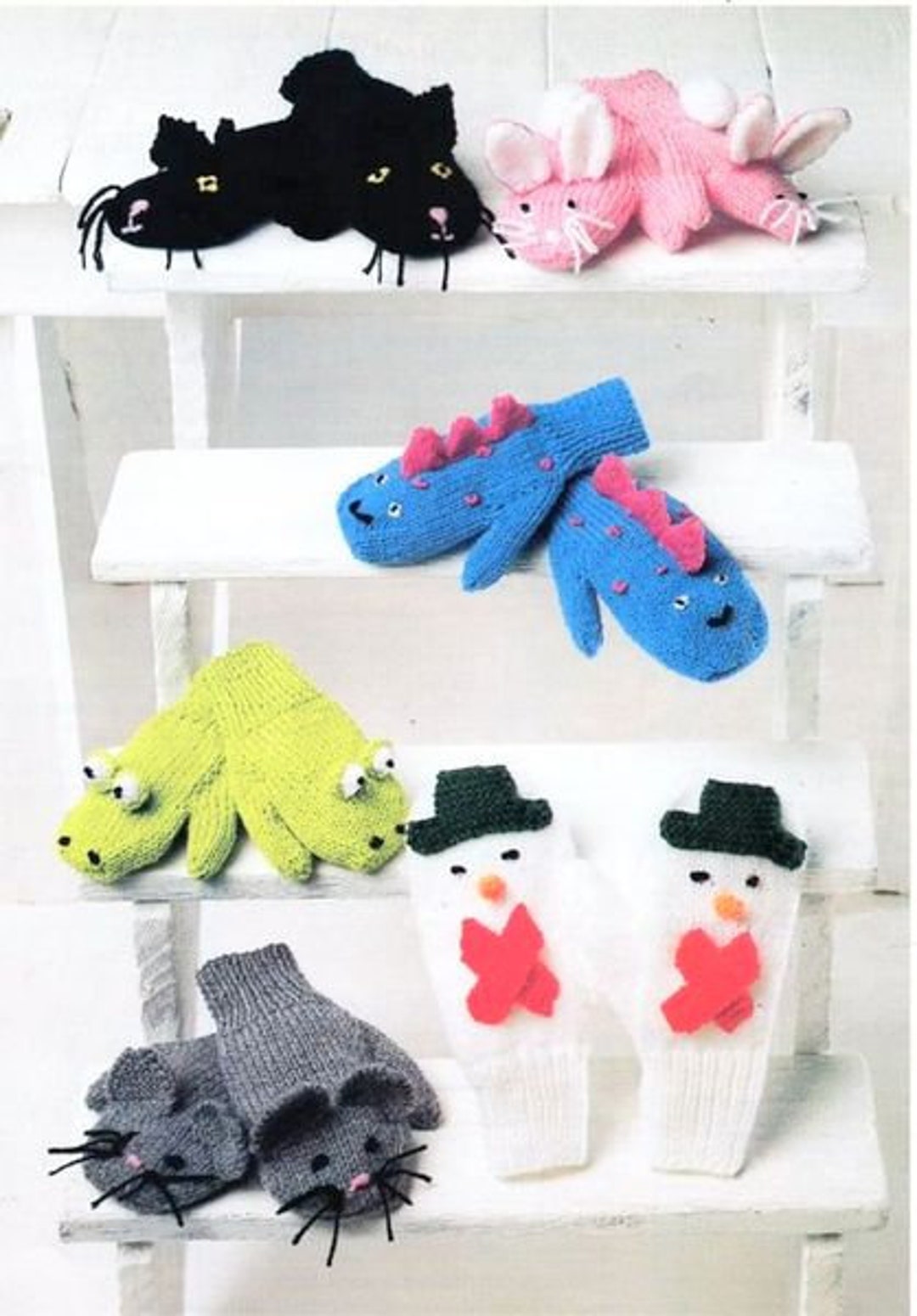 Childrens Novelty Mittens Frog Rabbit Dinosaur Snowman Cat Mouse Childs ...