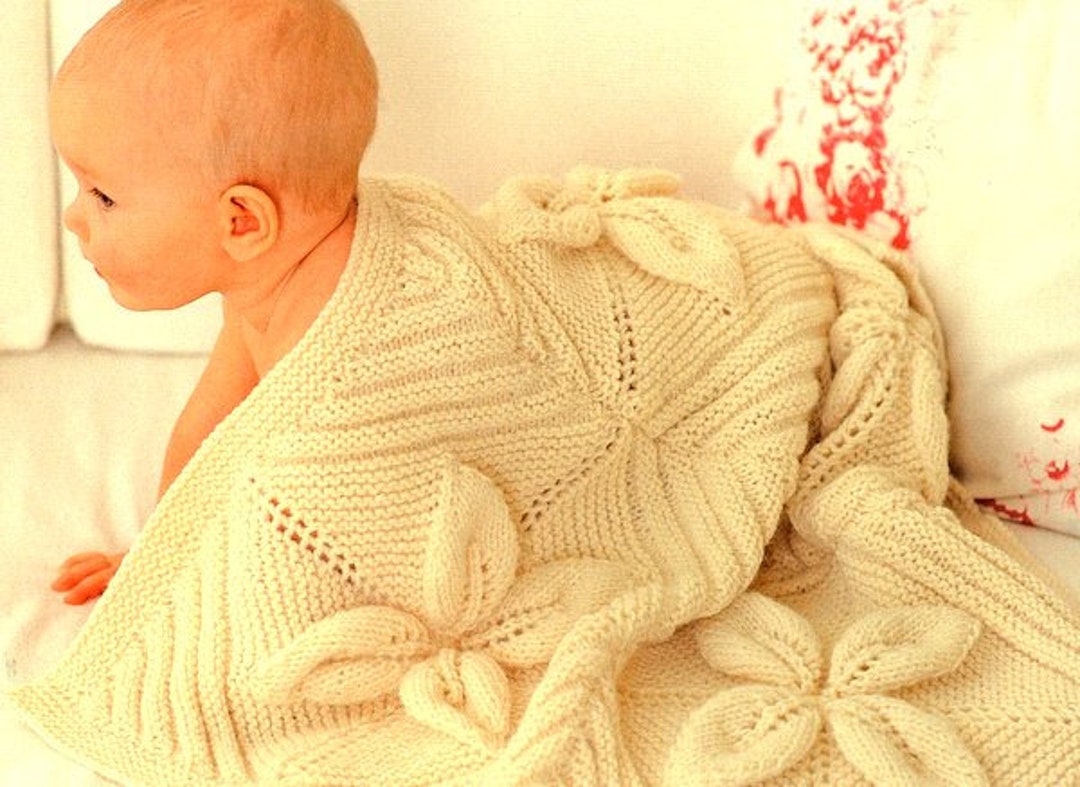 Leaf Pattern Baby Blanket Knit in Squares 36 X 36" ~ Aran 10 Ply ...