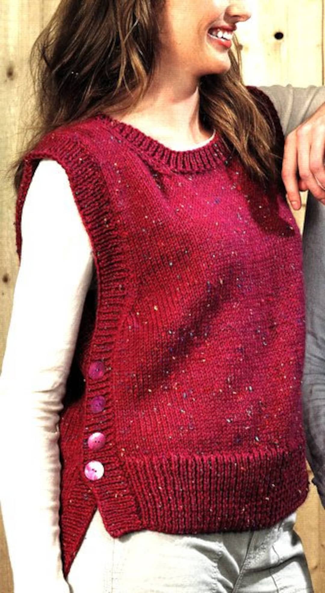 Beginner Womens Button Side Round Neck Plain Top Sweater Vest Slipover ...