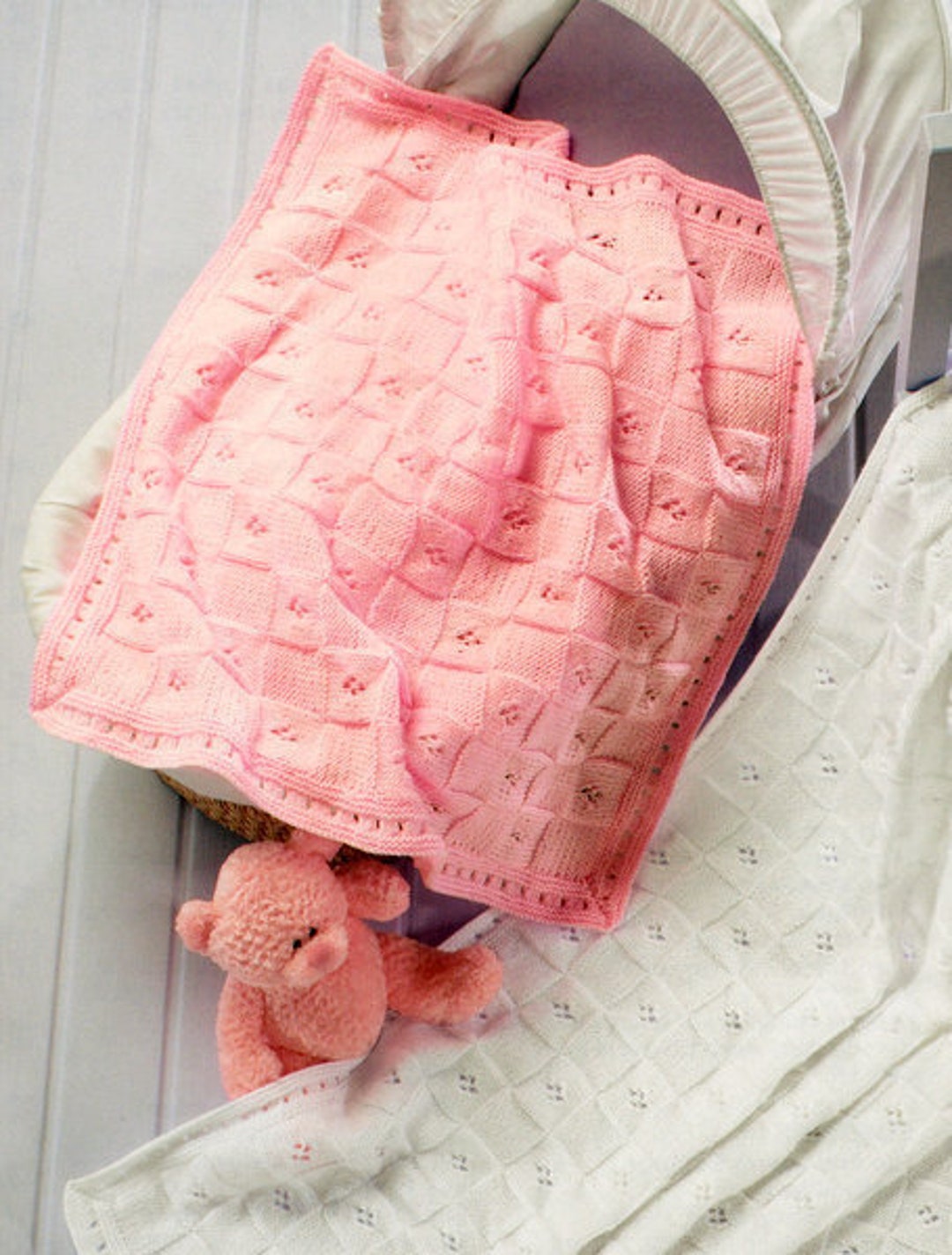 Easy Baby Blanket & Shawl Squares Blocks Patchwork Eyelet ~ DK 8 Ply ...