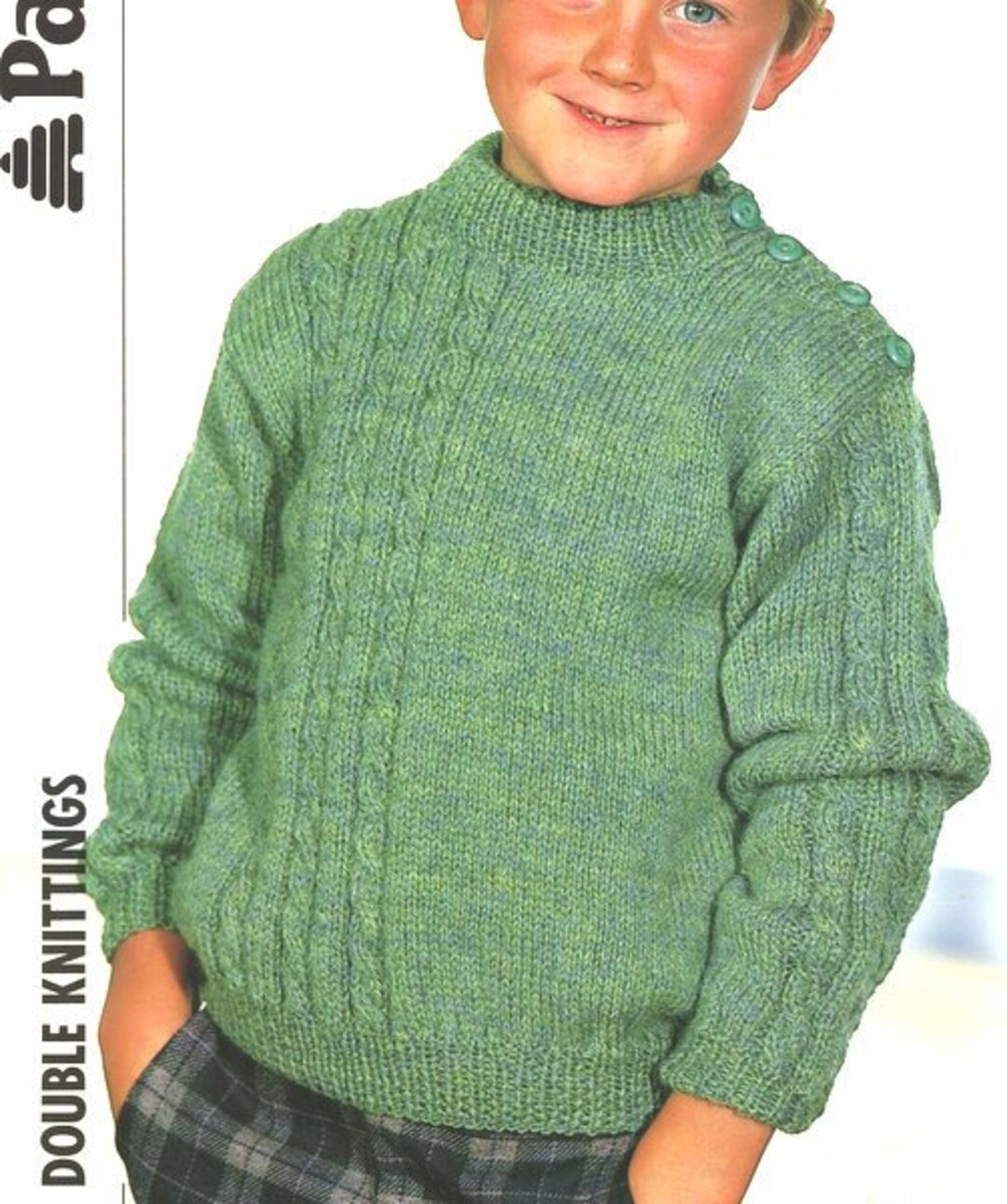 Childrens Cable Sweater Crew Neck Shoulder Opening Boys Girls 22-32" DK ...