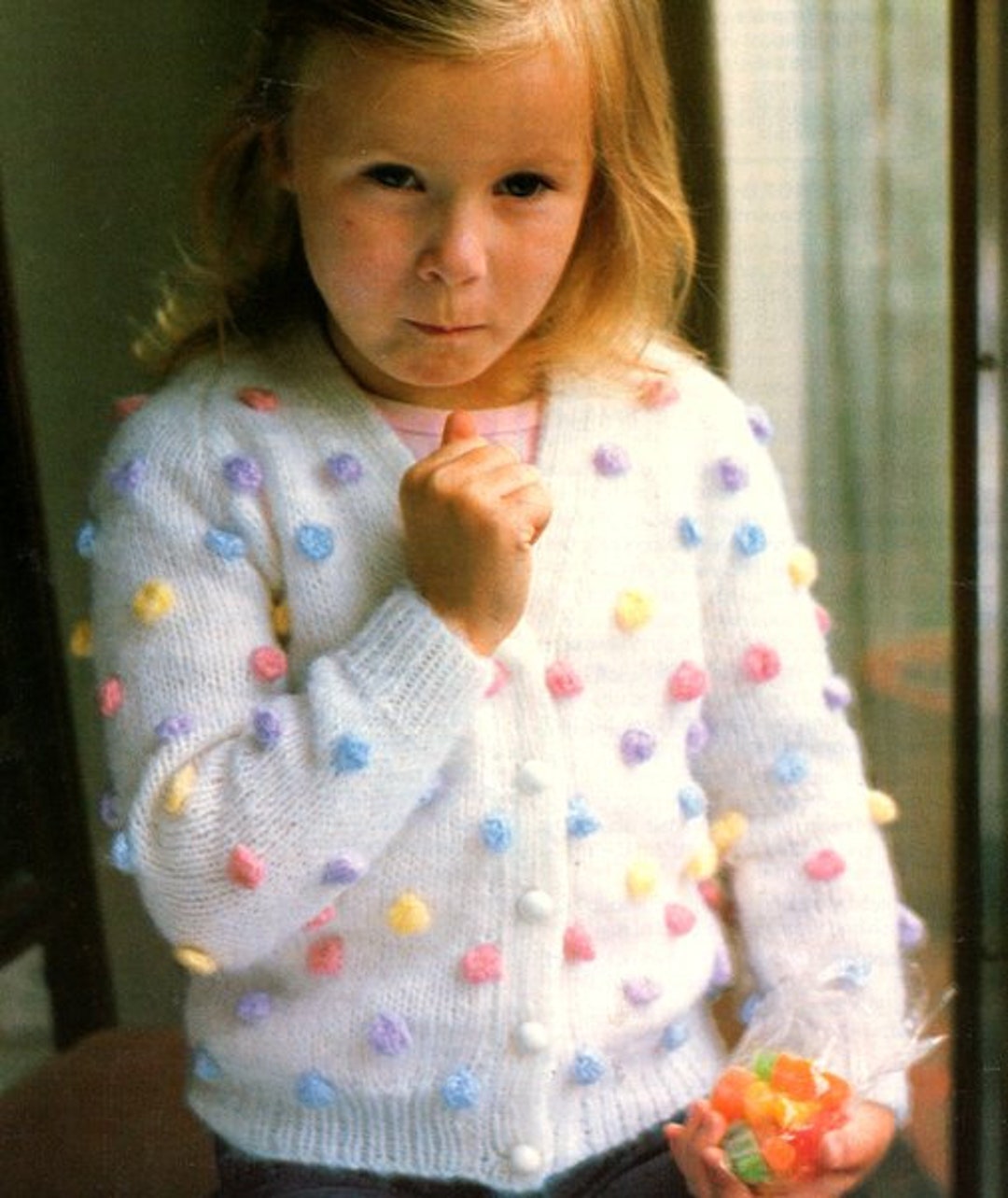 Girls Bobble V Neck Raglan Cardigan 24"-30" ~ DK Wool 8ply Light ...