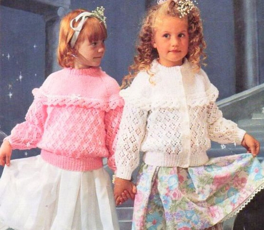 Girls Lacy Sweater & Cardigan Lace Trim Yoke Raglan Round Neck 20-30 ...