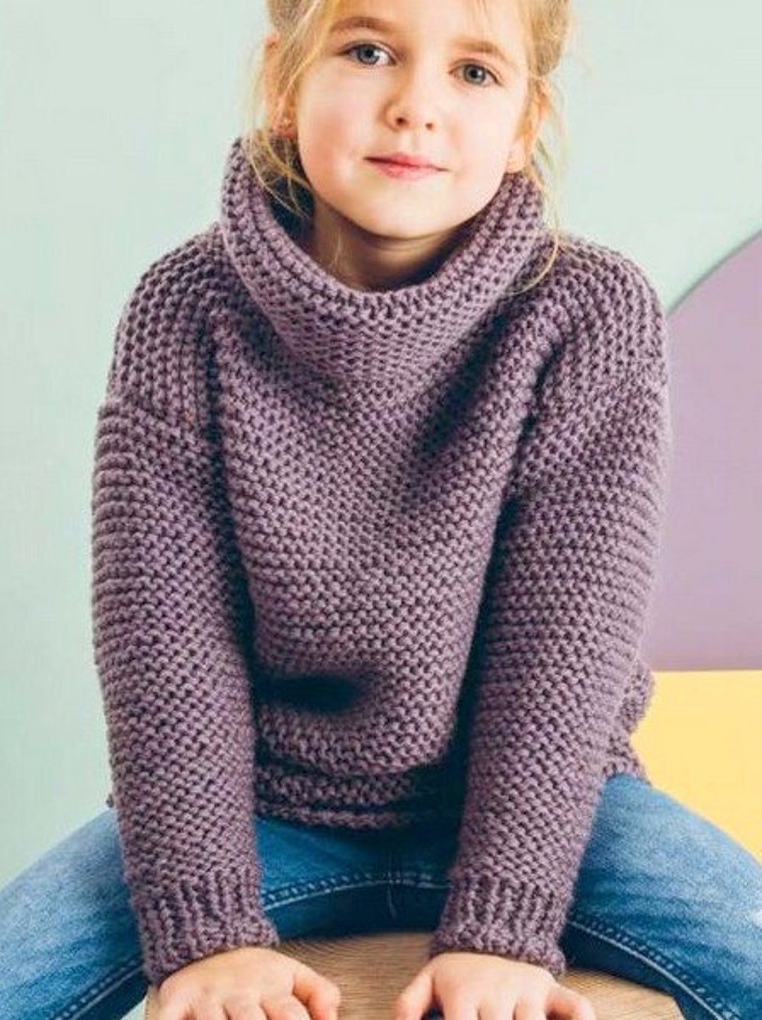 Easy Girls Garter Stitch Sweater Polo Roll Neck Split Hem 24 - 28" (5 ...