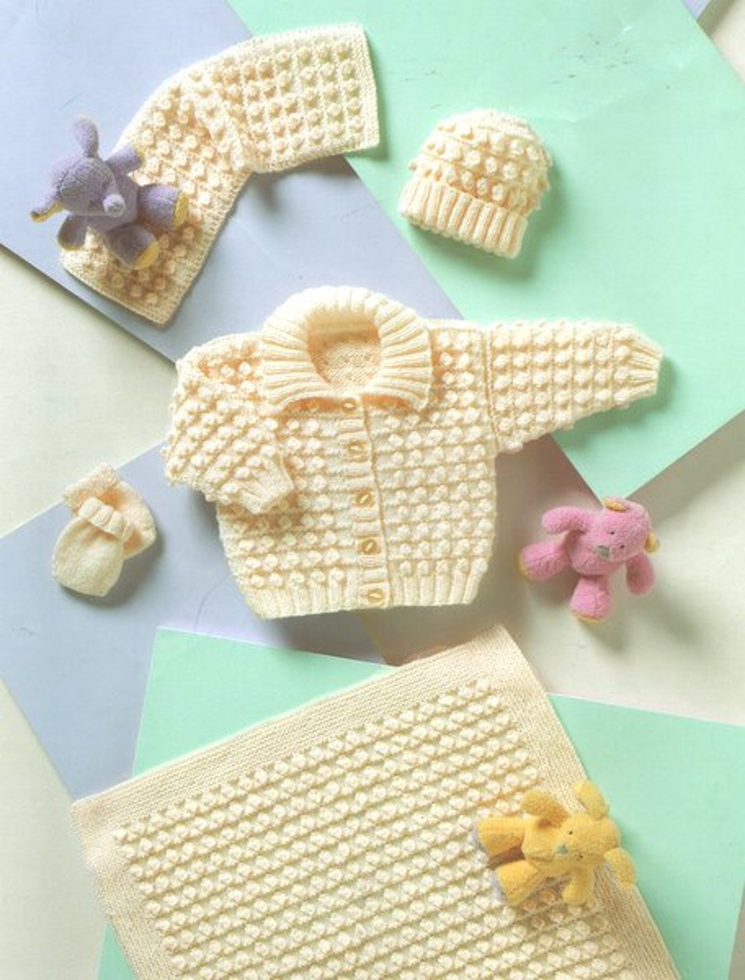 Baby Jacket Hat Blanket Mitts Scarf Pram Set Premature 12" - 22" DK 8 ...