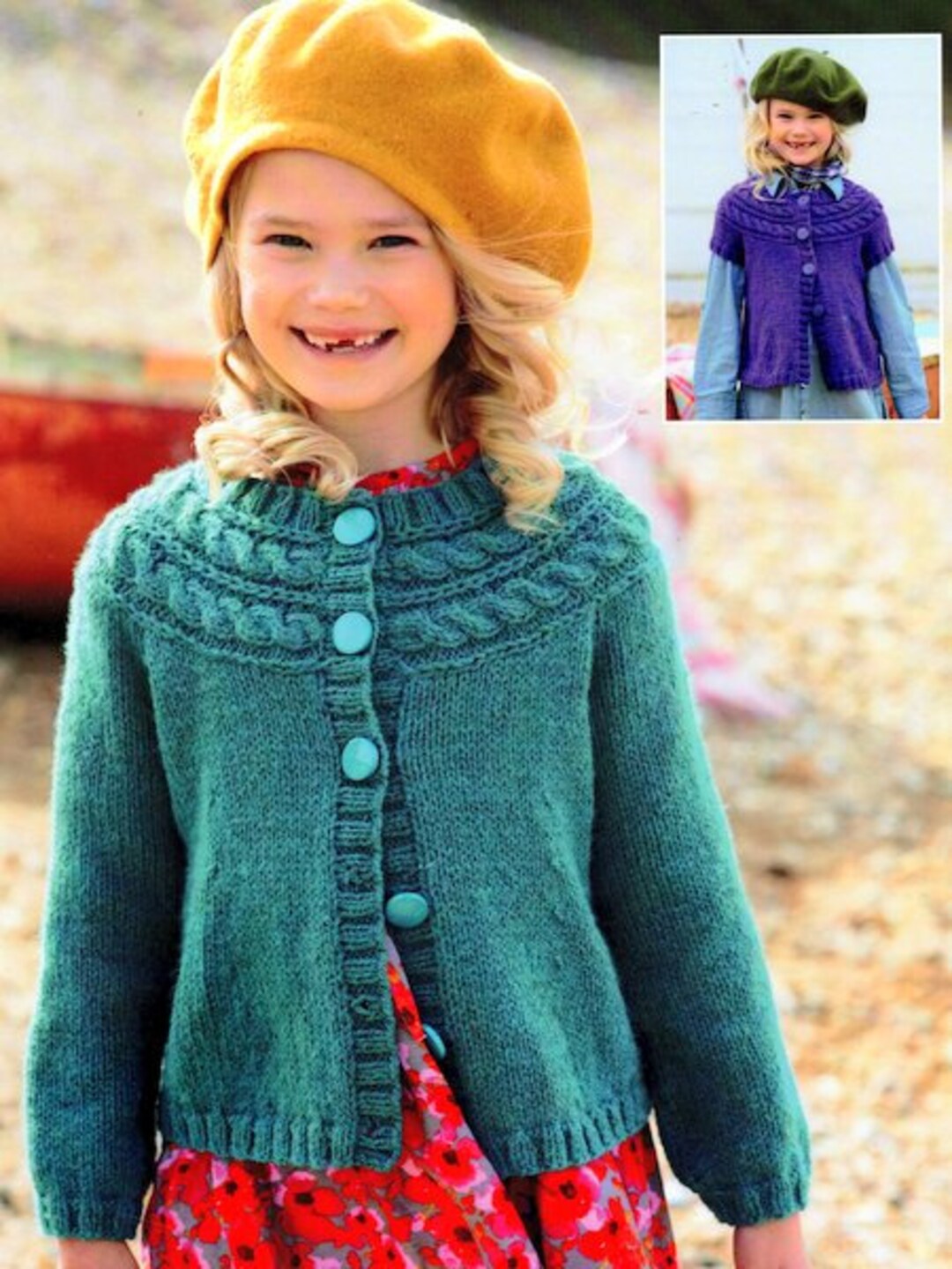 Girls Cable Yoke Cardigan Jacket Round Neck Long or Short Sleeve 22 ...