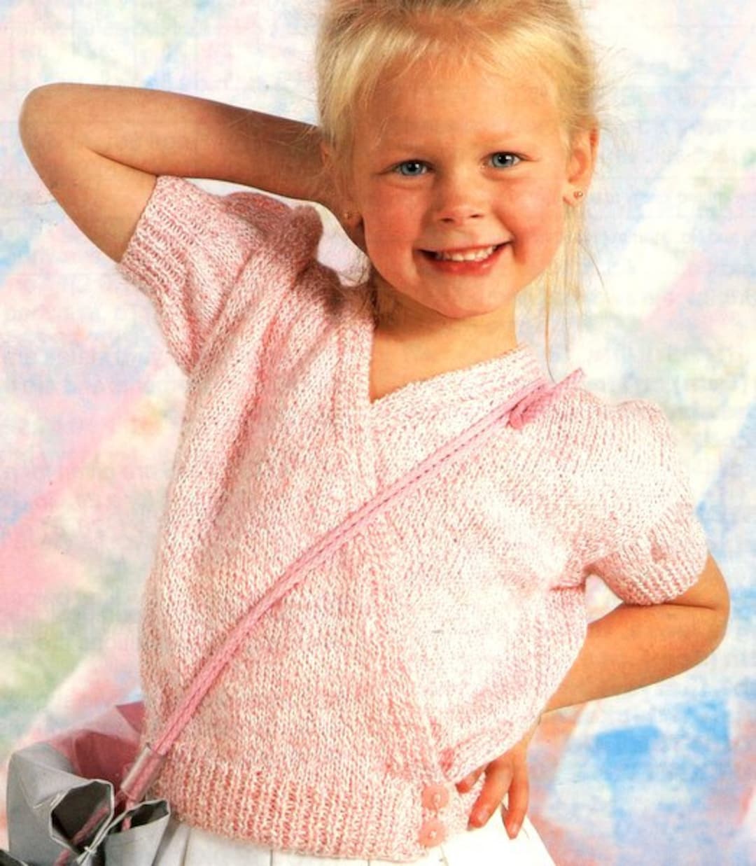 Easy Knit Girls Wrap Cross Over Ballet Cardigan Short Sleeves 22-34" DK ...