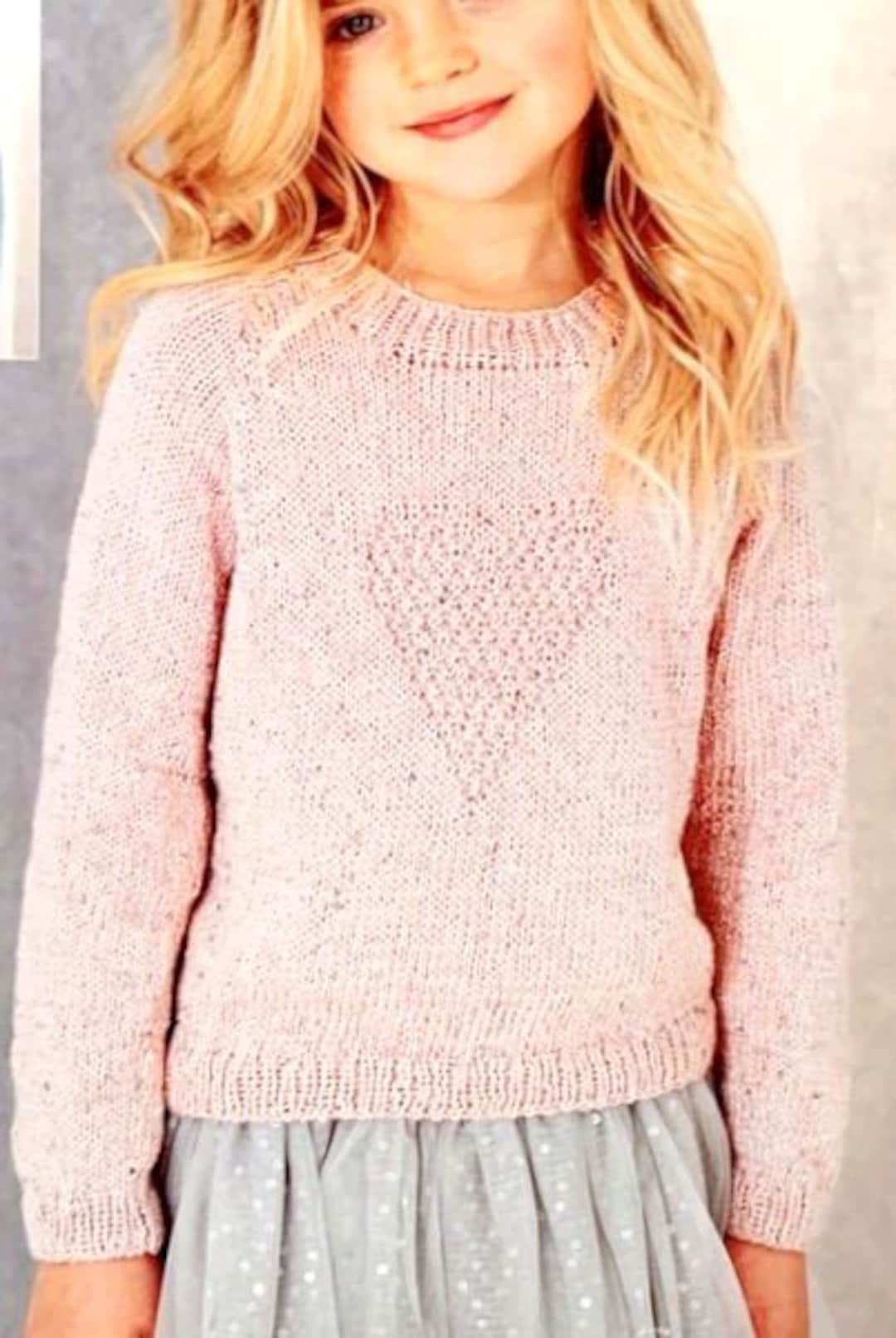 Girls Sweater Heart or Star Motif Round Neck Raglan Sleeve 2-11 Yrs 22 ...