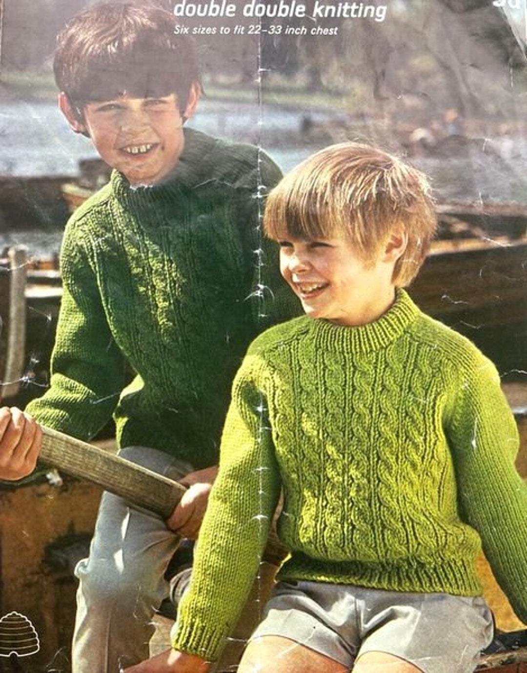 Rib & Cable Crew Round Neck Sweater Saddle Shoulder Boys Girls 22"-33 ...