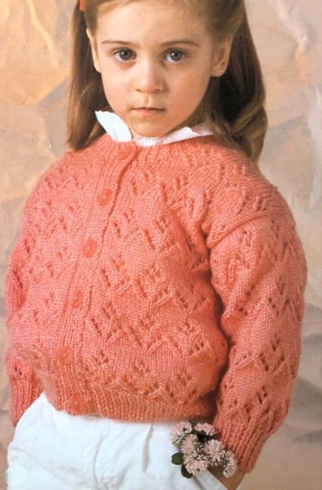 Girls Lacy Lace Eyelet Flowers Round Neck Cardigan Jacket Childrens 24 ...