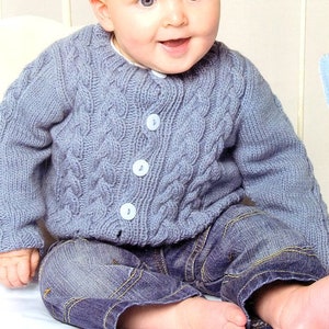Easy Cable Cardigan Jacket Baby Toddler V or Round Neck Boys Girls 16 ...