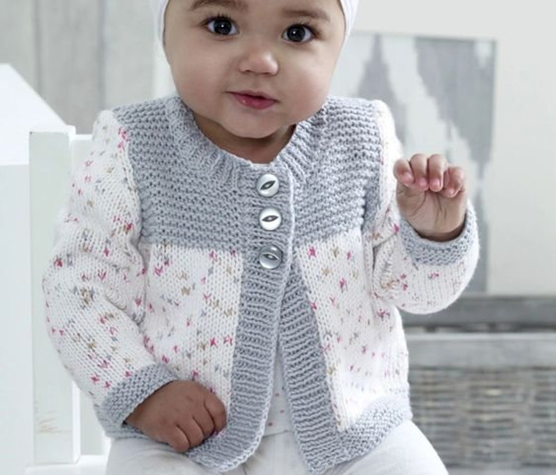 Easy Baby Cardigan Round Neck Garter Yoke Long or Short Sleeve 14 - 22 ...